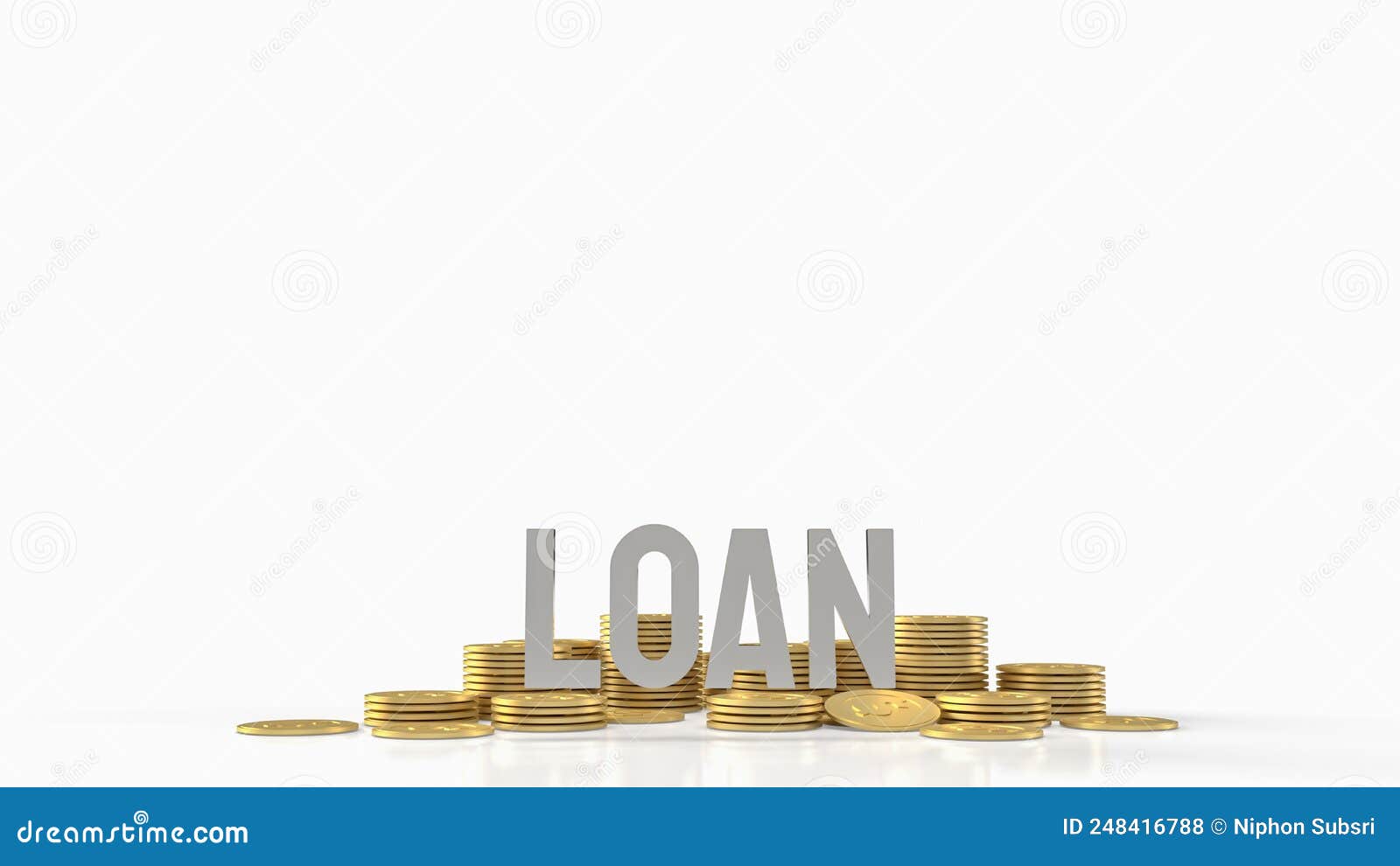 The Loan Text on Gold Coins for Business Concept 3d Stock Illustration ...