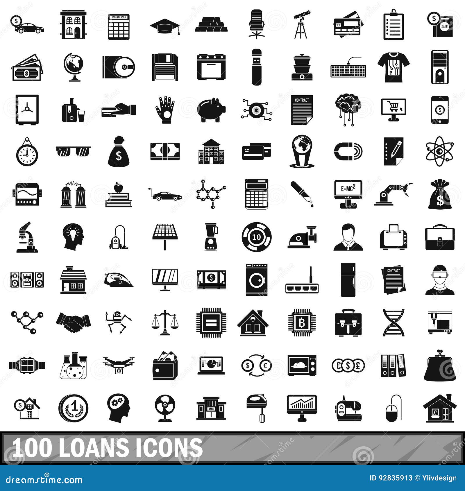 100 Loans Icons Set, Simple Style Stock Vector - Illustration of drive ...