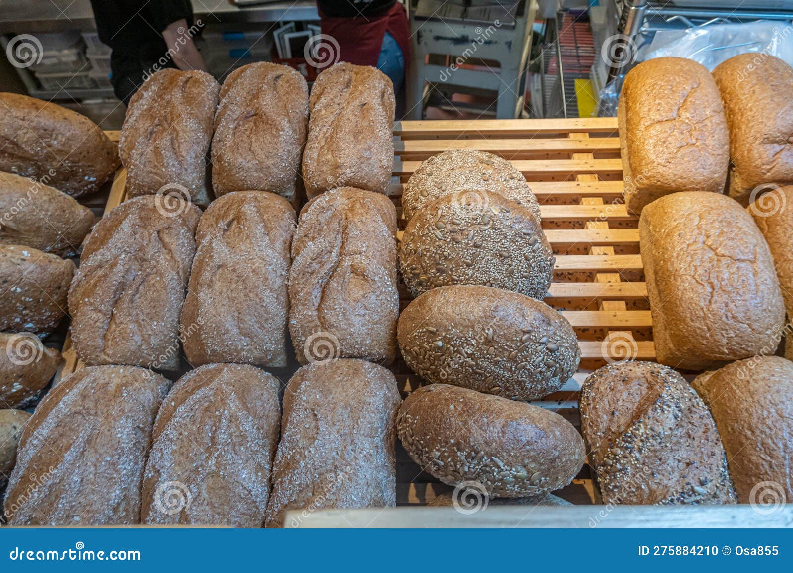 Loaves of Bread on Display in Bakery Stock Photo - Image of wholegrain ...