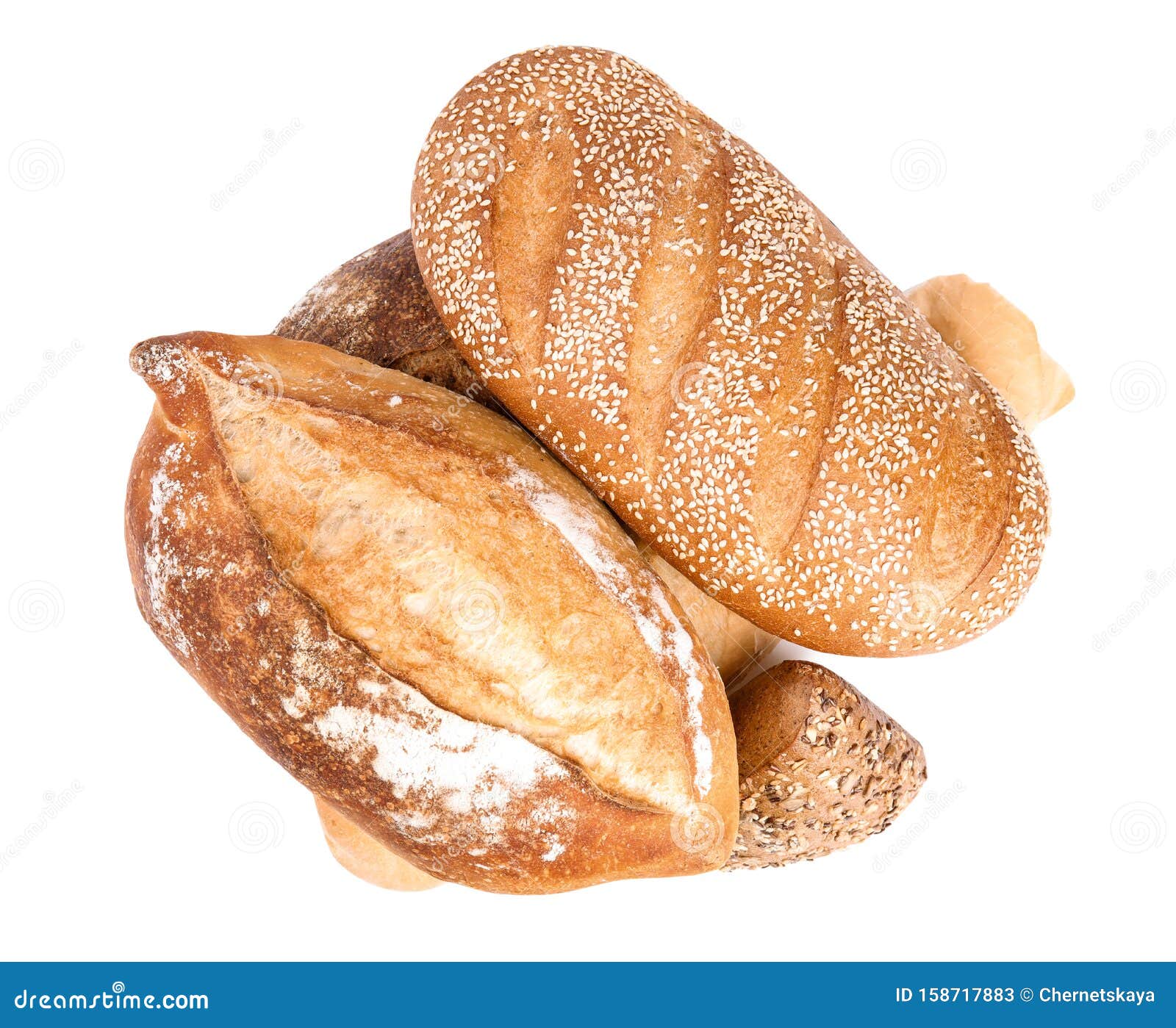 Loaves Of Different Types Of Bread In Wheat Field. Homemade Baking ...