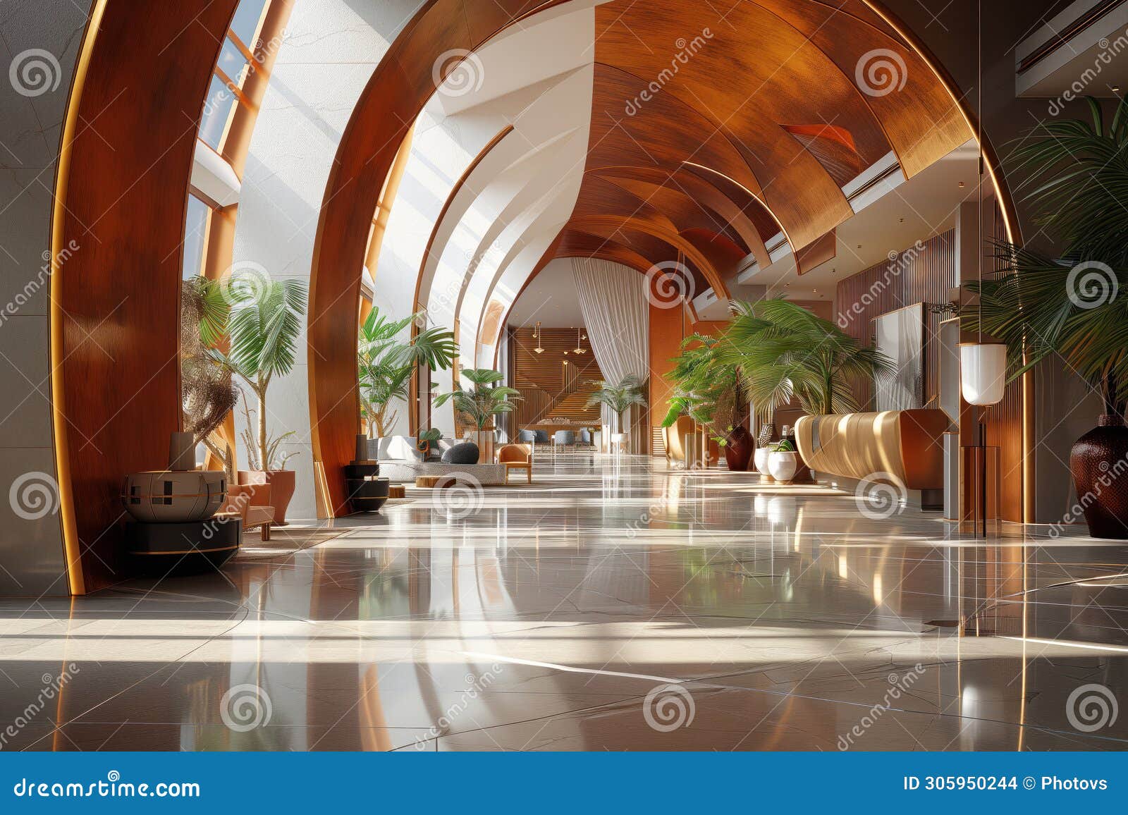 Lobby of Hotel with Curved Interior Architecture a Large Window Stock ...
