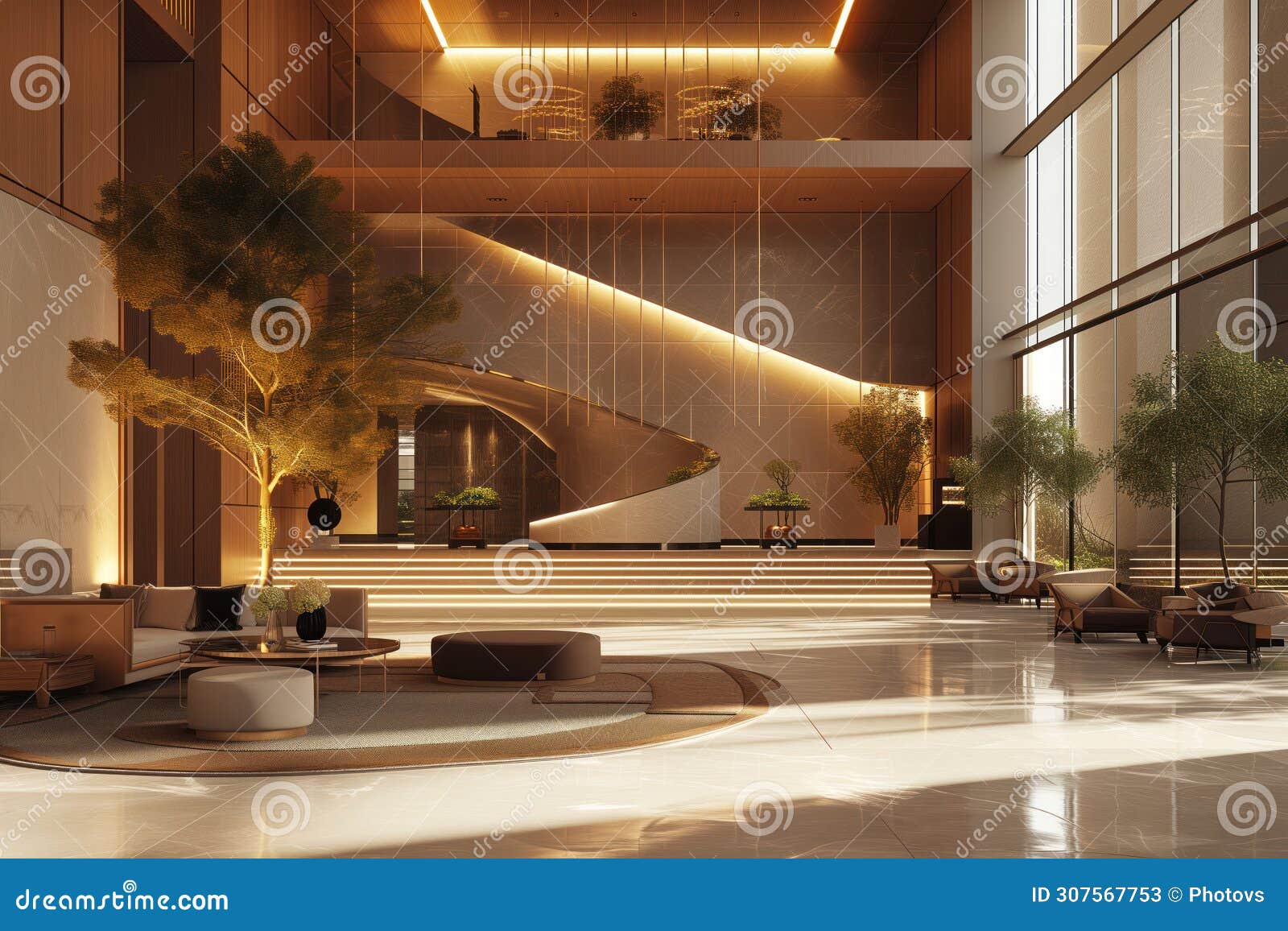 Lobby of Hotel with Large Window a Curved Interior Architecture Stock ...