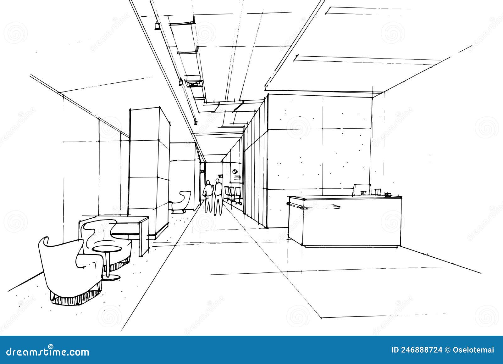 Lobby Office Area Sketch Drawing,office Reception Area,Modern Design ...