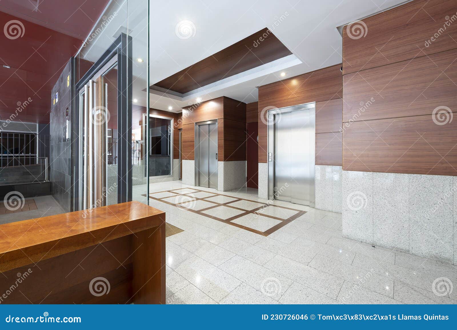 Lobby of an Office Building with Elevators and Granite Stock Photo ...