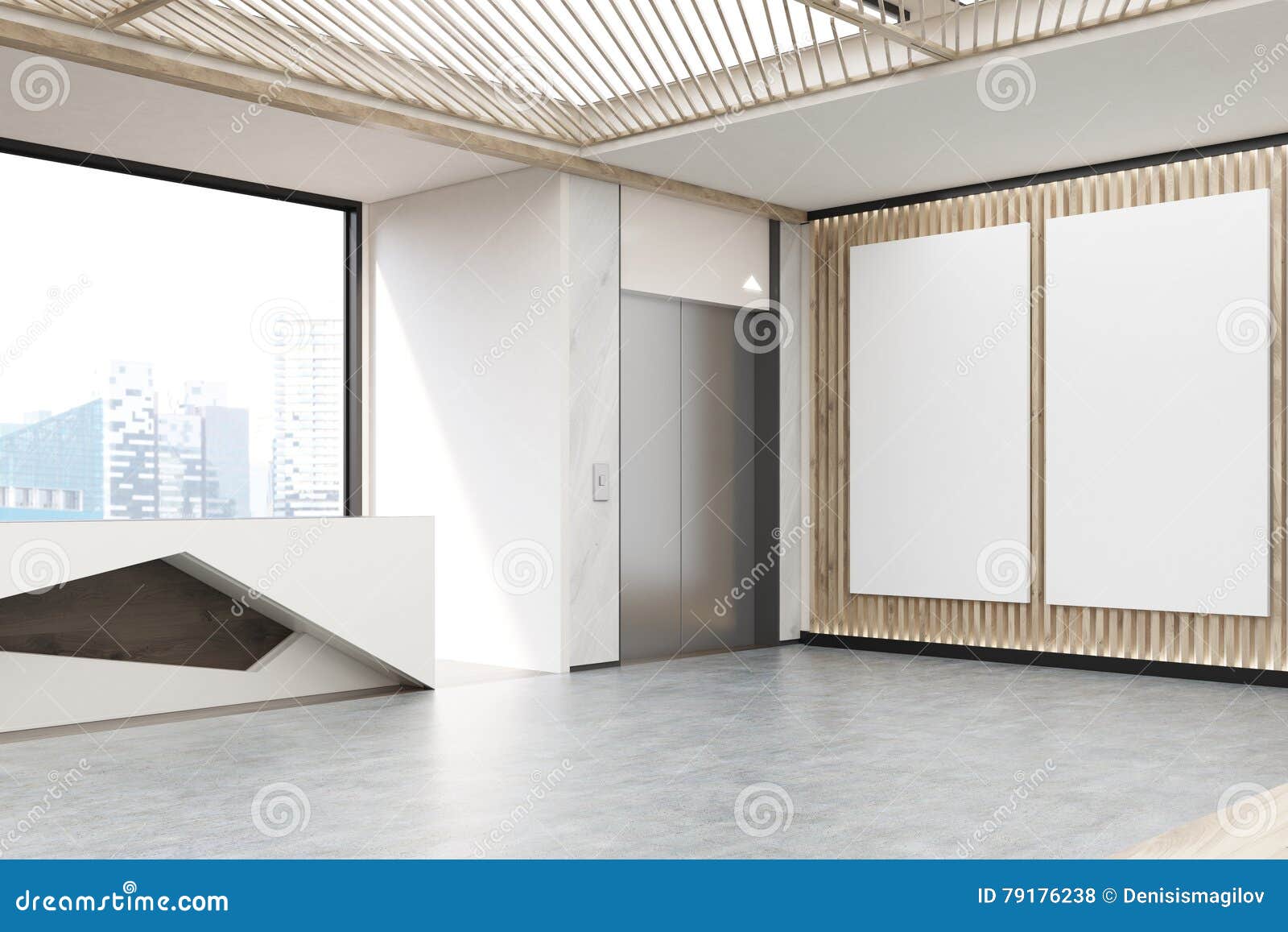 Lobby with two posters stock illustration. Illustration of floor - 79176238