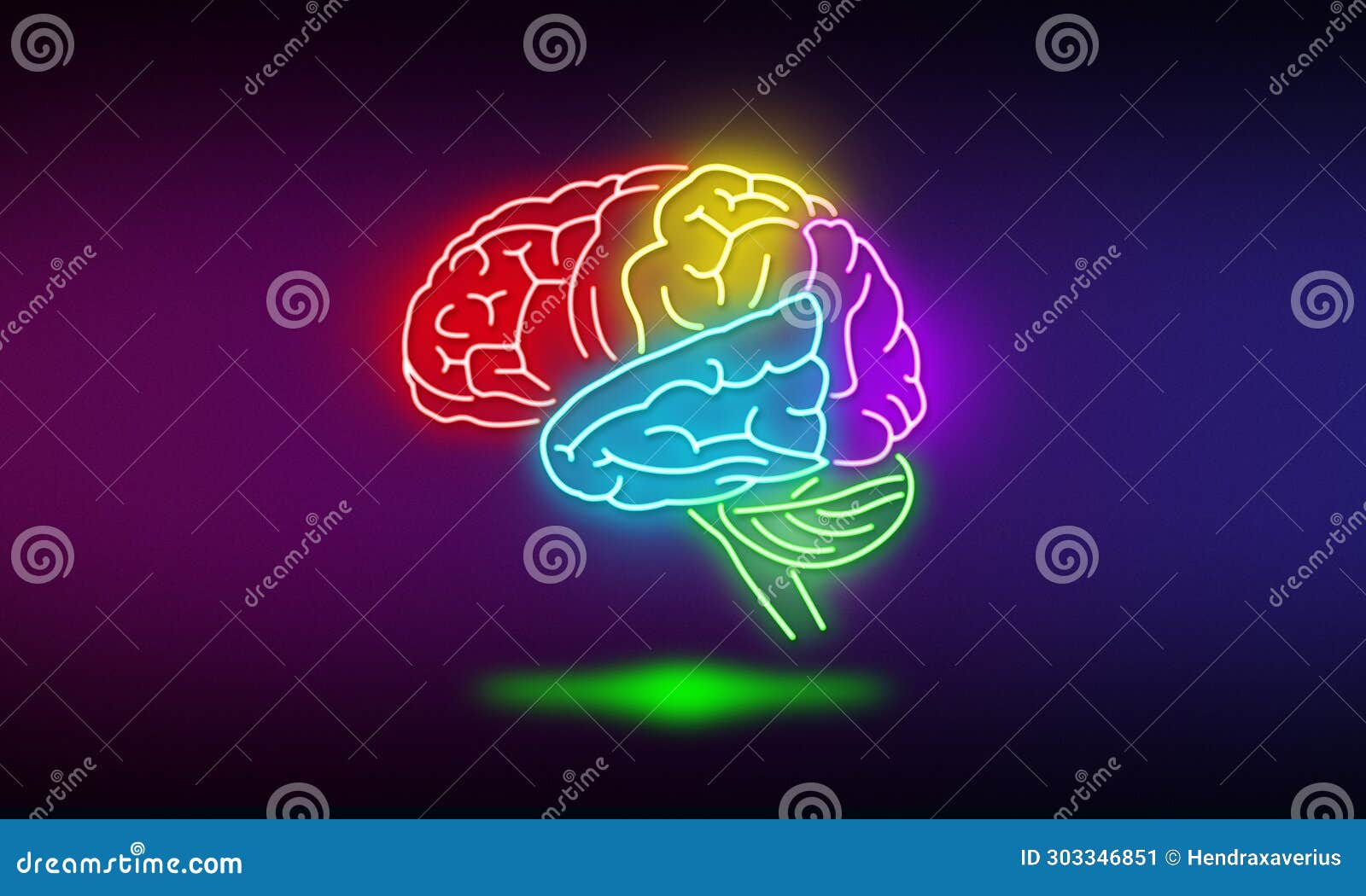 Lobes of Brain Illustration in Glowing Neon Light Style Stock ...