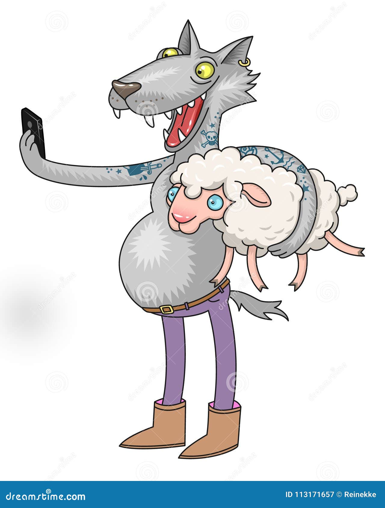 Lobo e carneiros ilustração do vetor. Ilustração de isolado - 113171657