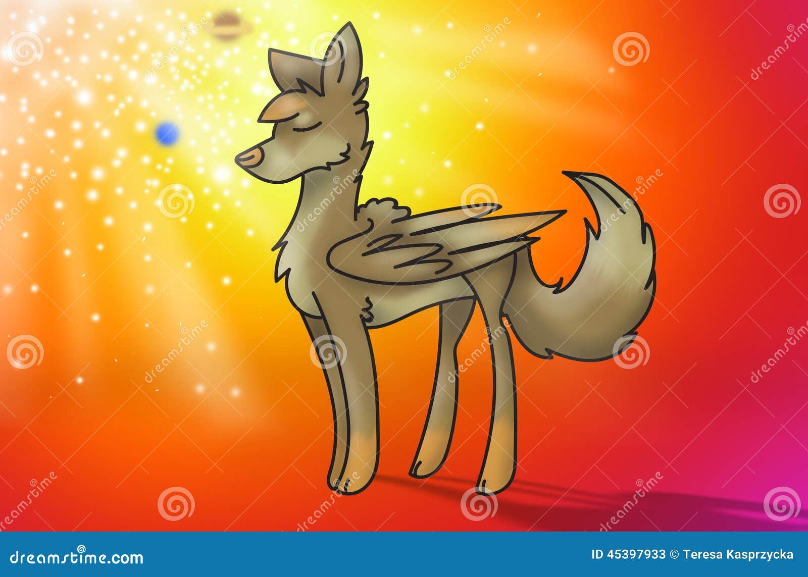 Lobo mágico con las alas stock de ilustración. Ilustración de extracto ...