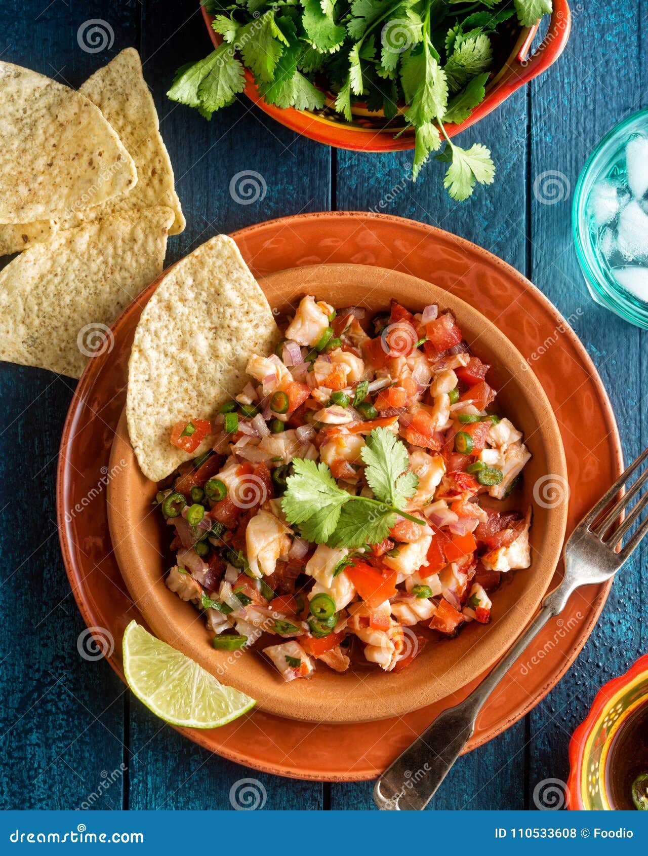 Lobster Ceviche with Lime, Cilantro and Corn Chips. Stock Photo - Image ...