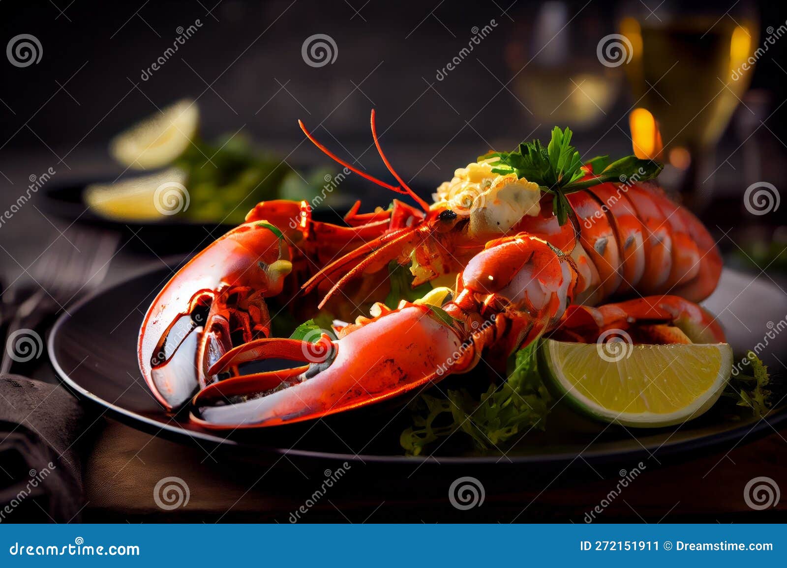 Lobster with Lemon and Parsley on a Black Plate. Generative AI Stock ...