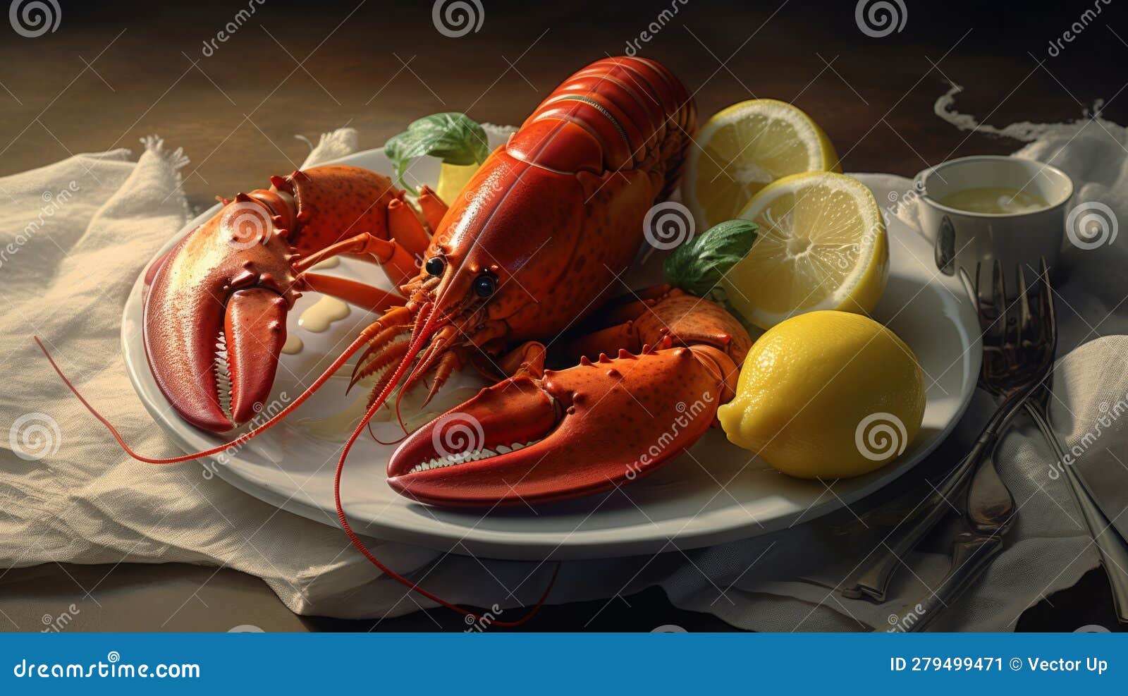 Lobster with Lemon on a White Plate. Generative AI Stock Illustration ...