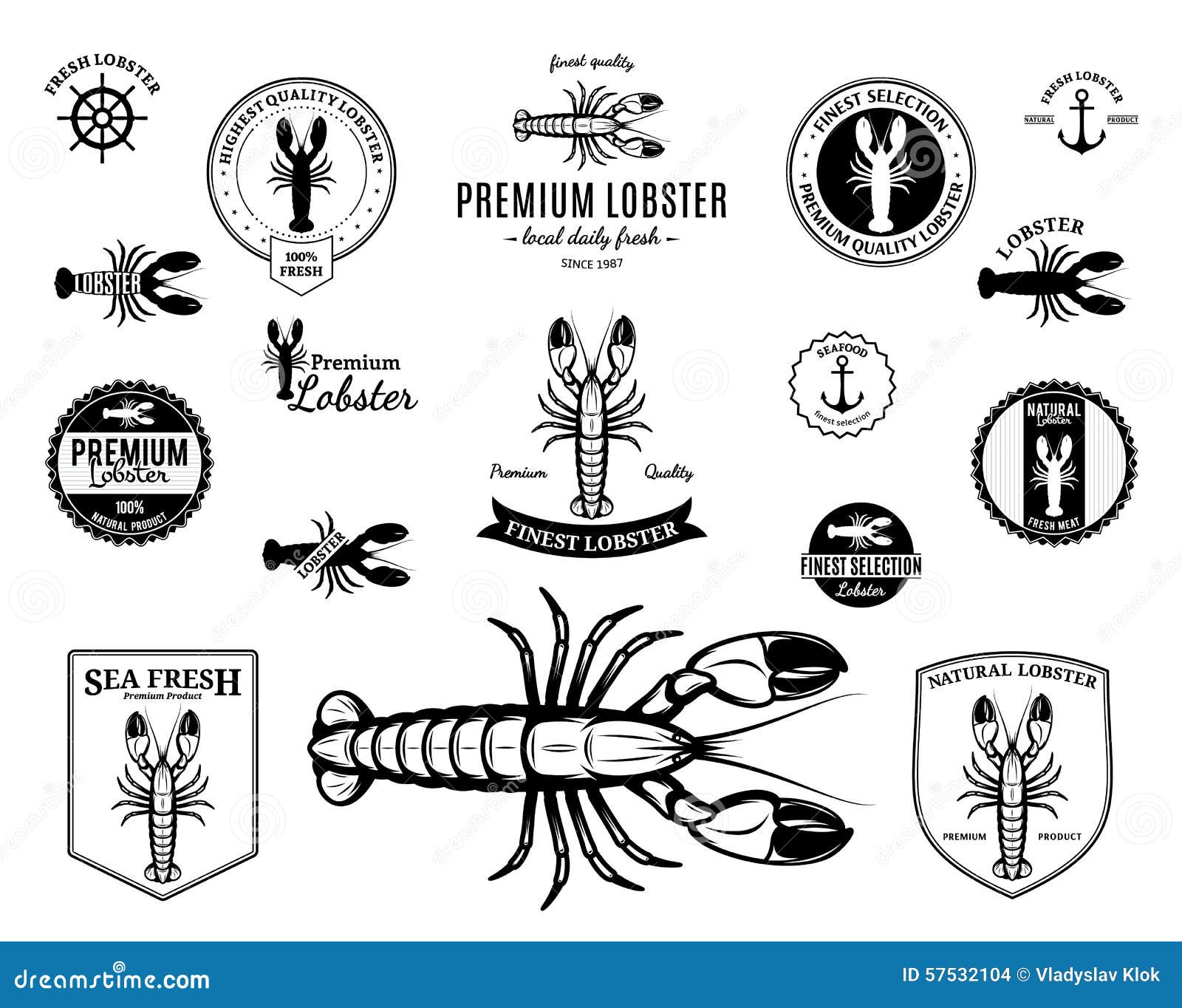 Lobster Logos, Labels and Design Elements Stock Vector - Illustration ...