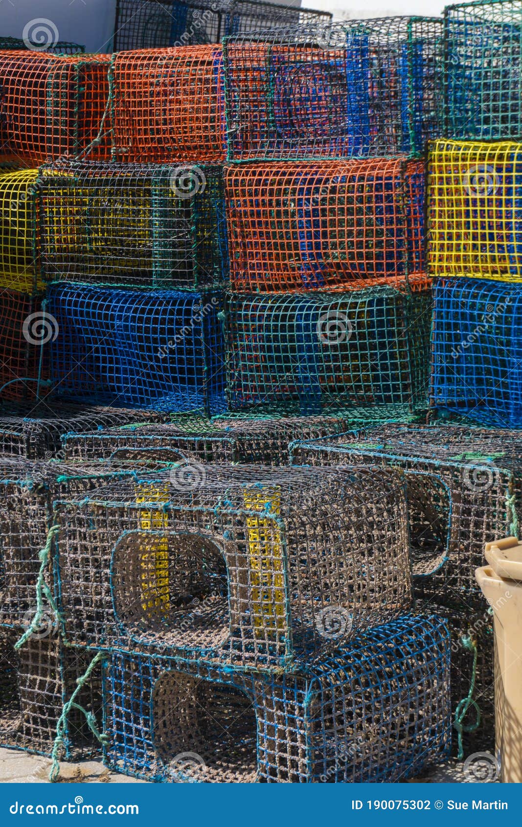 Lobster Pots Piled Up in the Sun Stock Photo - Image of drying, netting ...