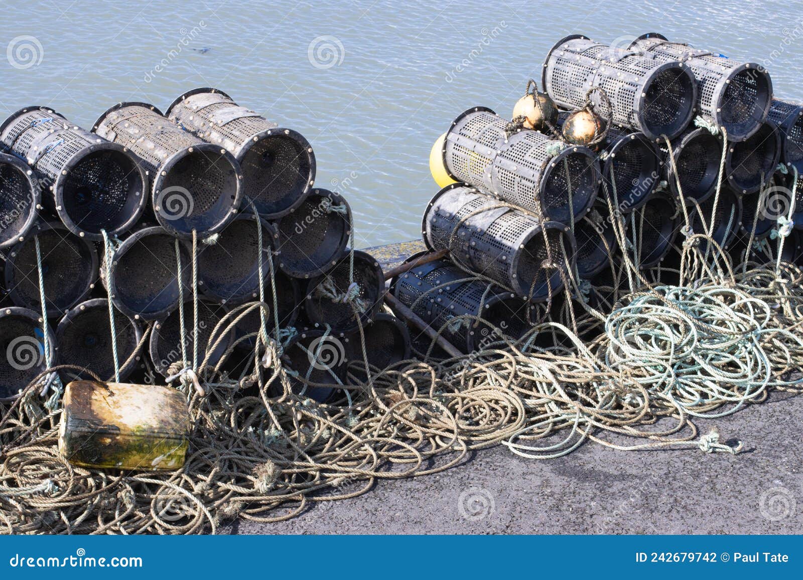 Lobster Pots on Quayside with Ropes and Lines Stock Photo - Image of ...