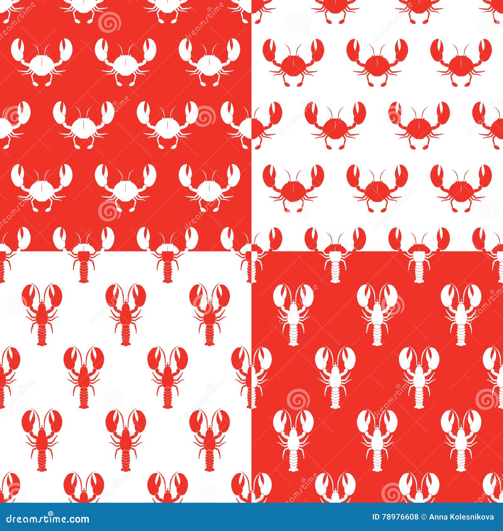 Lobster Seamless Pattern Set Stock Illustration - Illustration of ...