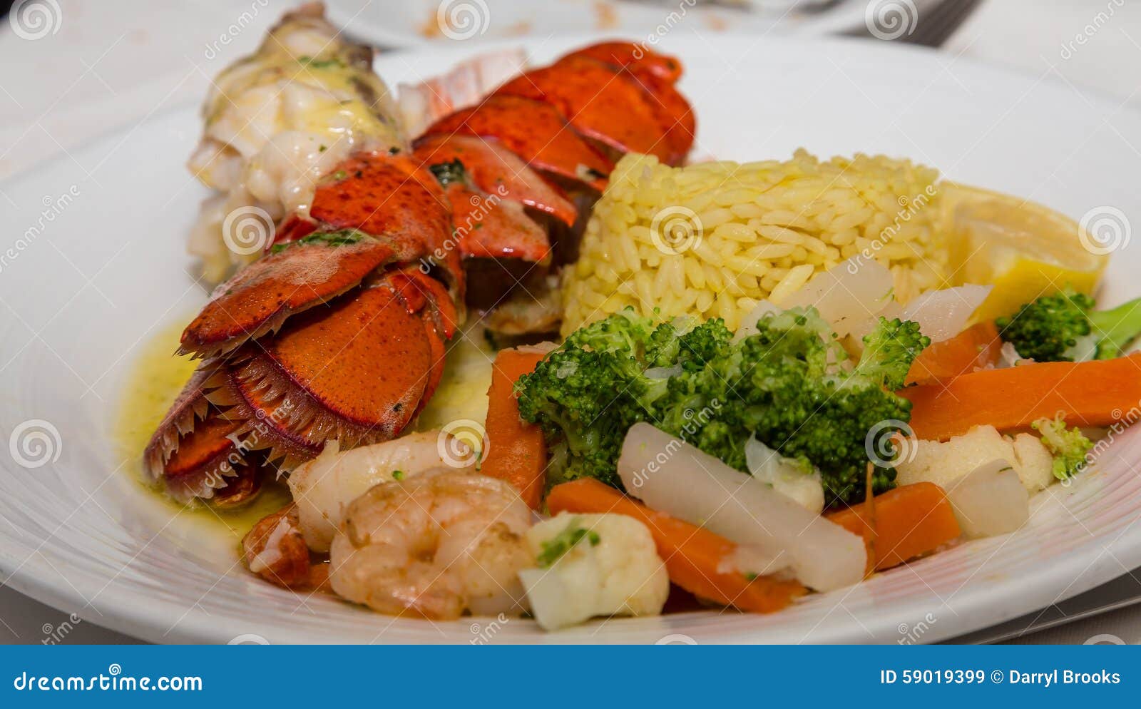 Lobster Tail with Shrimp Vegetables and Rice Stock Image - Image of ...