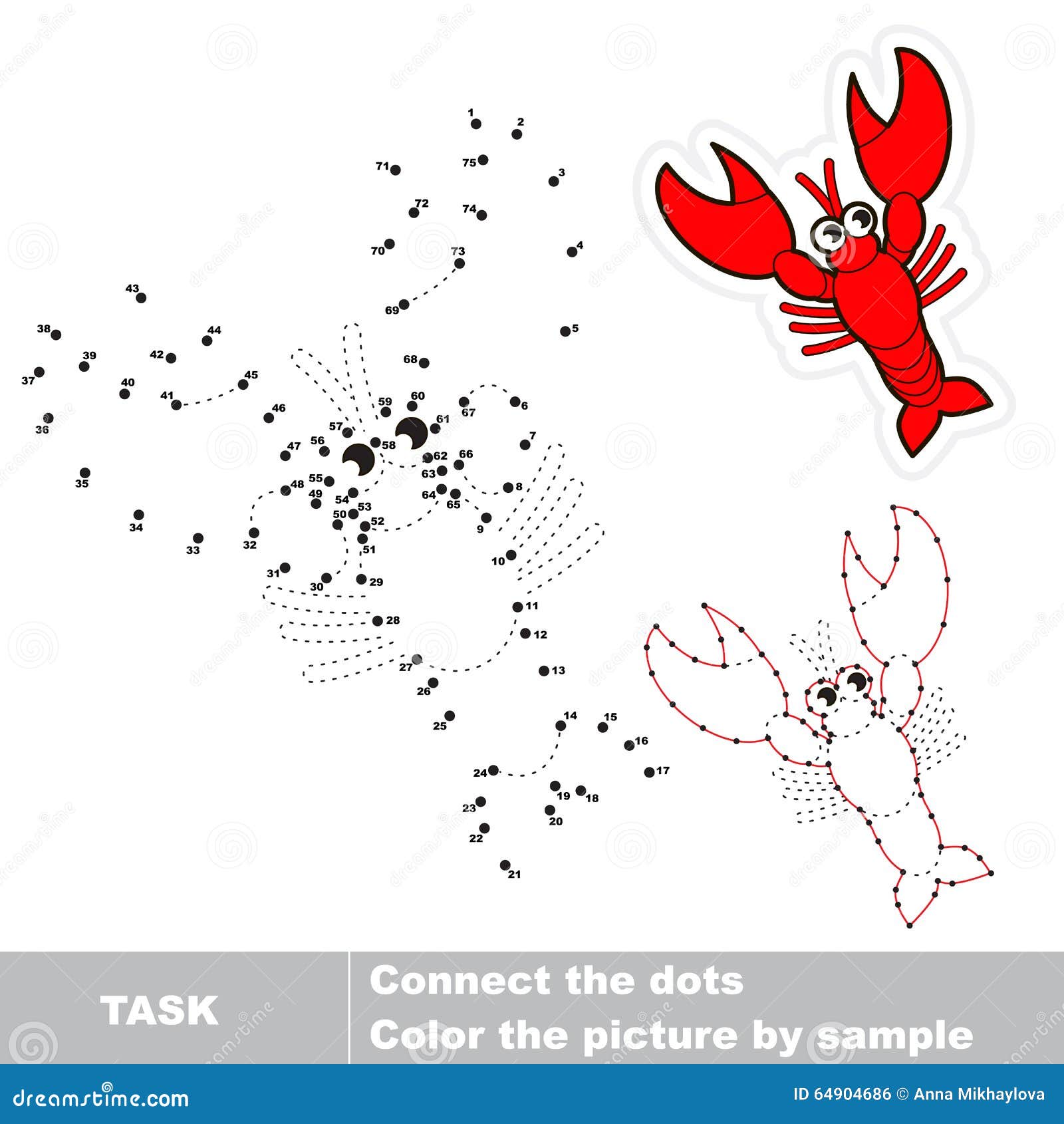 Lobster To Be Traced. Vector Numbers Game. Stock Vector - Illustration ...