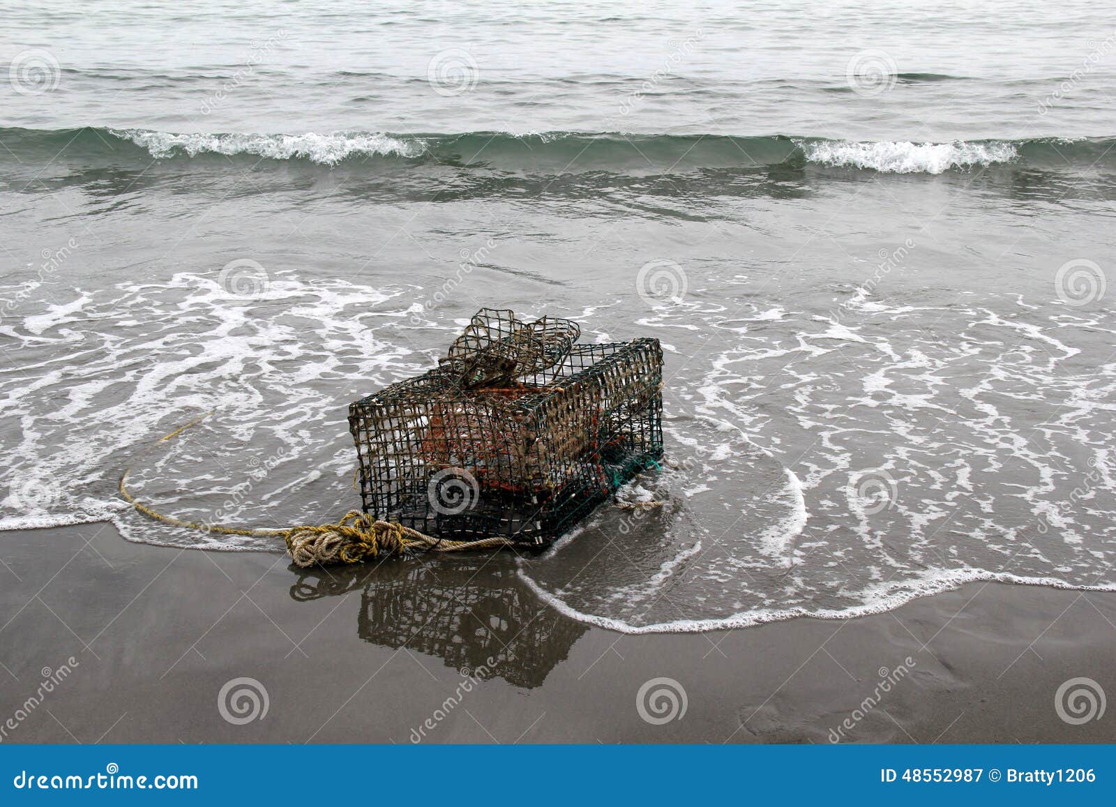 Lobster trap on the shore stock image. Image of tide - 48552987
