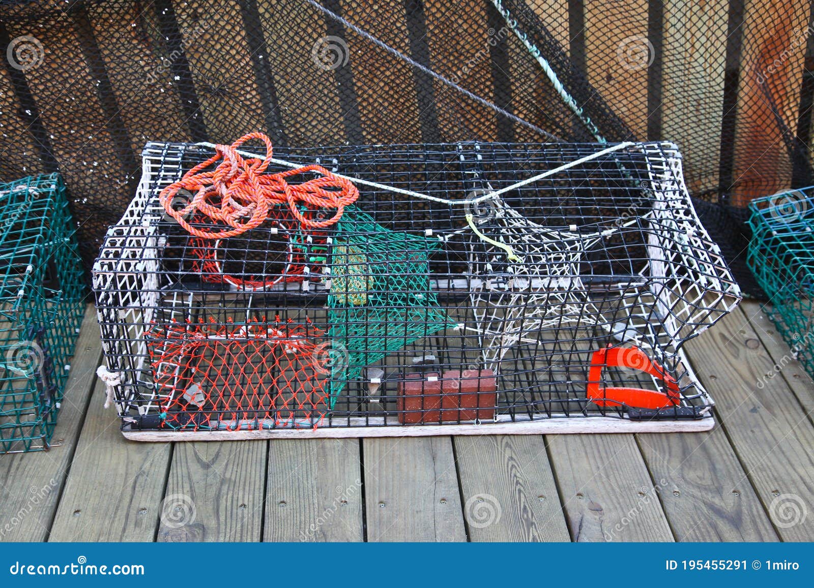 Lobsters Cage from Wire with Rope Stock Image - Image of fishing, cage ...