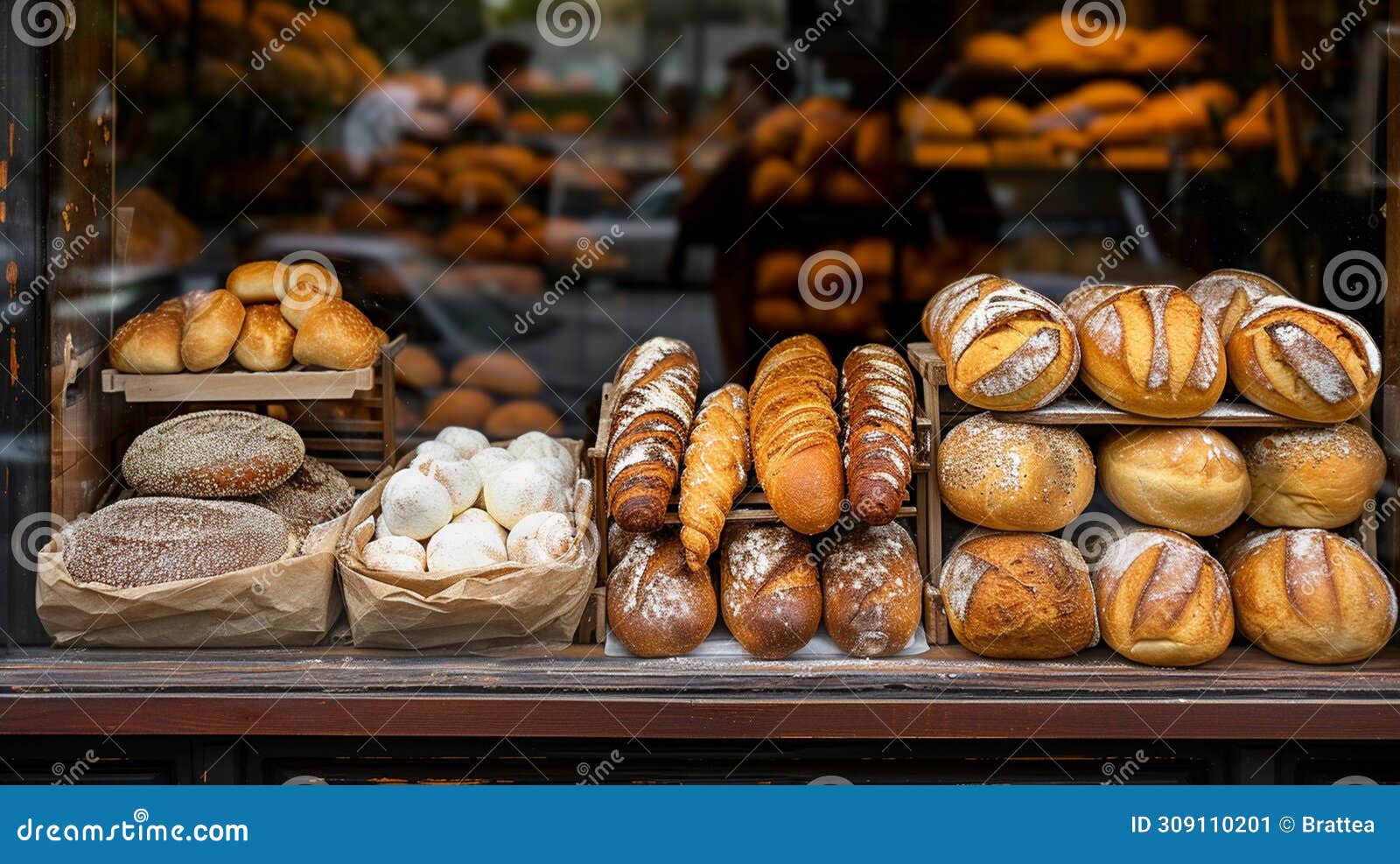 Bakery Shop Window and Display. Various Types of Bread Stock ...