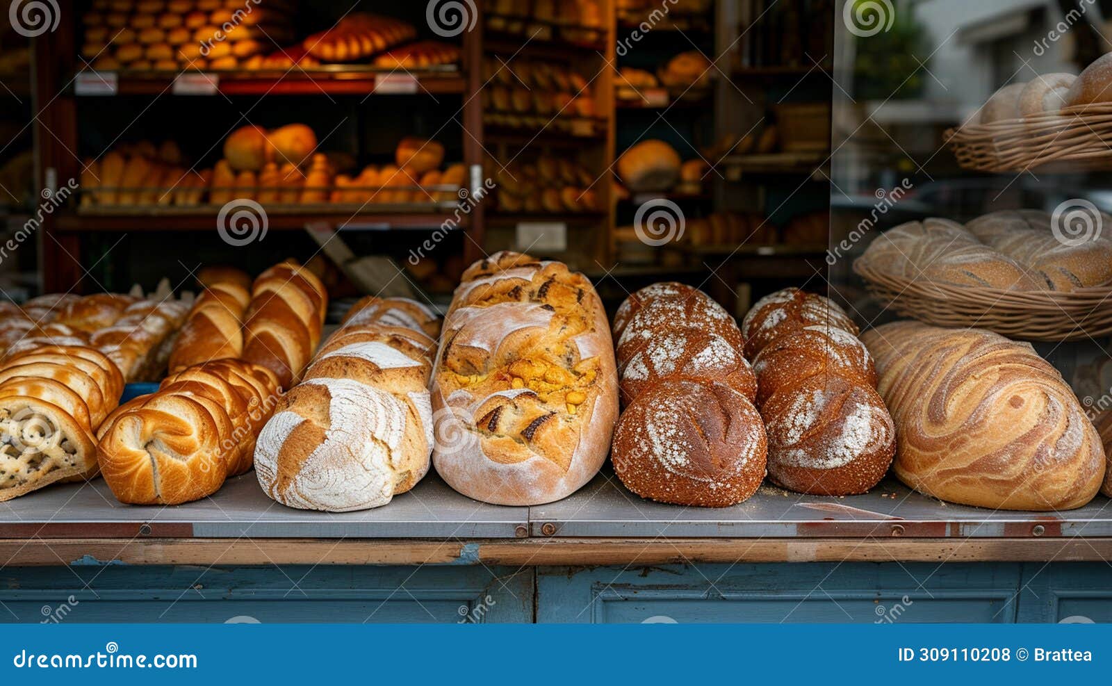 Bakery Shop Window and Display. Various Types of Bread Stock ...