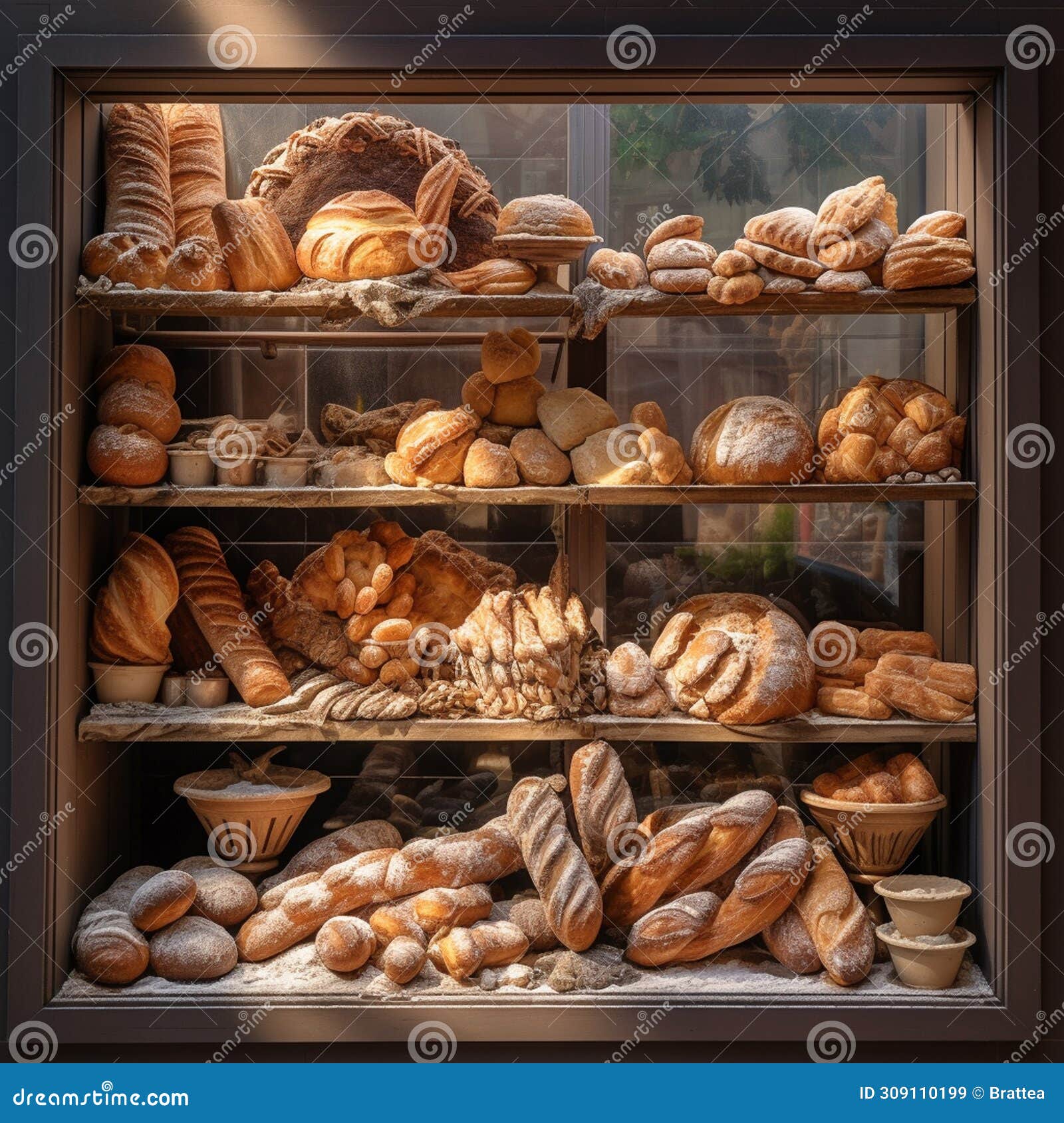 Bakery Shop Window And Display. Various Types Of Bread Royalty-Free ...