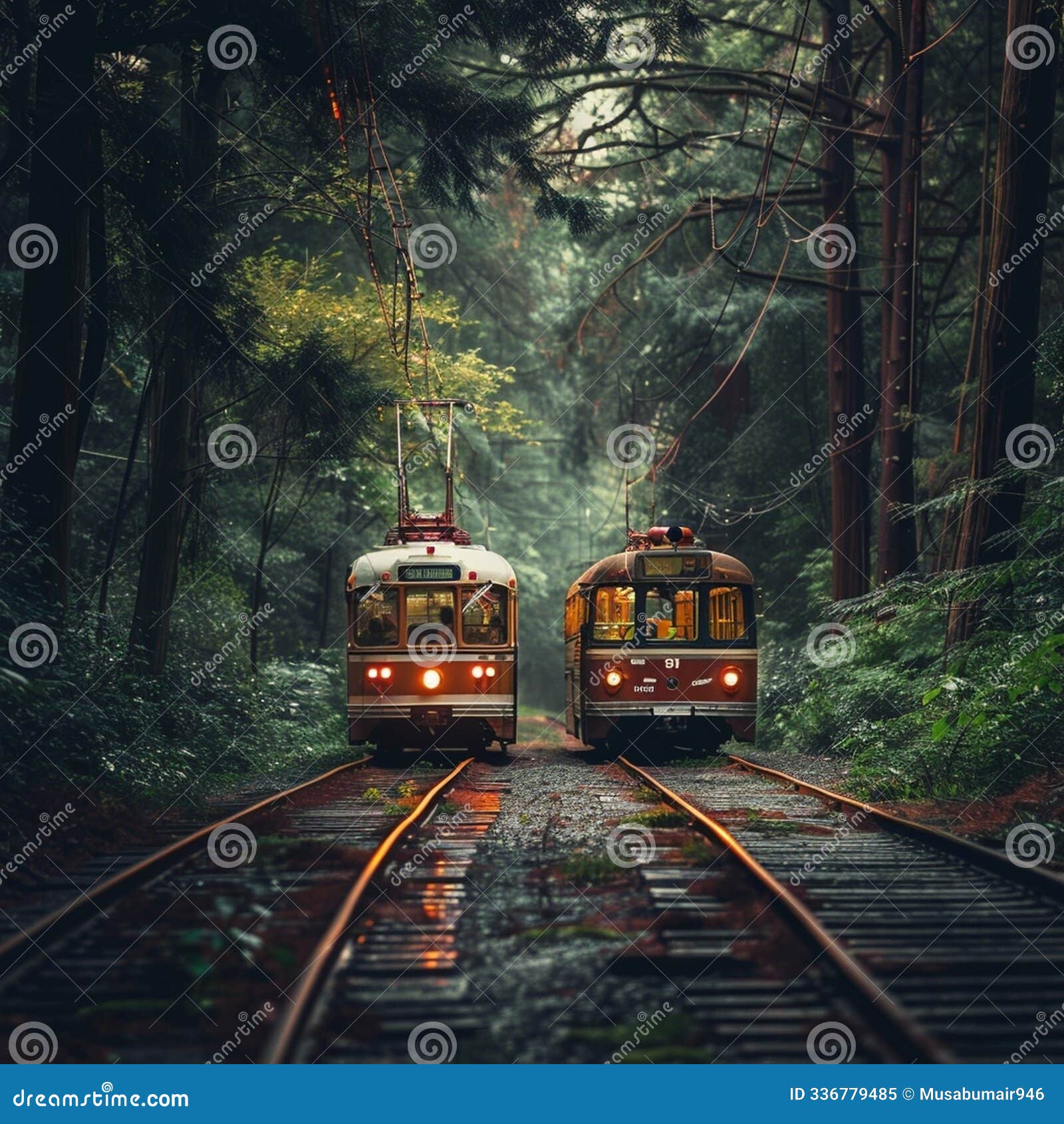 Local Buses Journeying on Tracks Stock Illustration - Illustration of ...