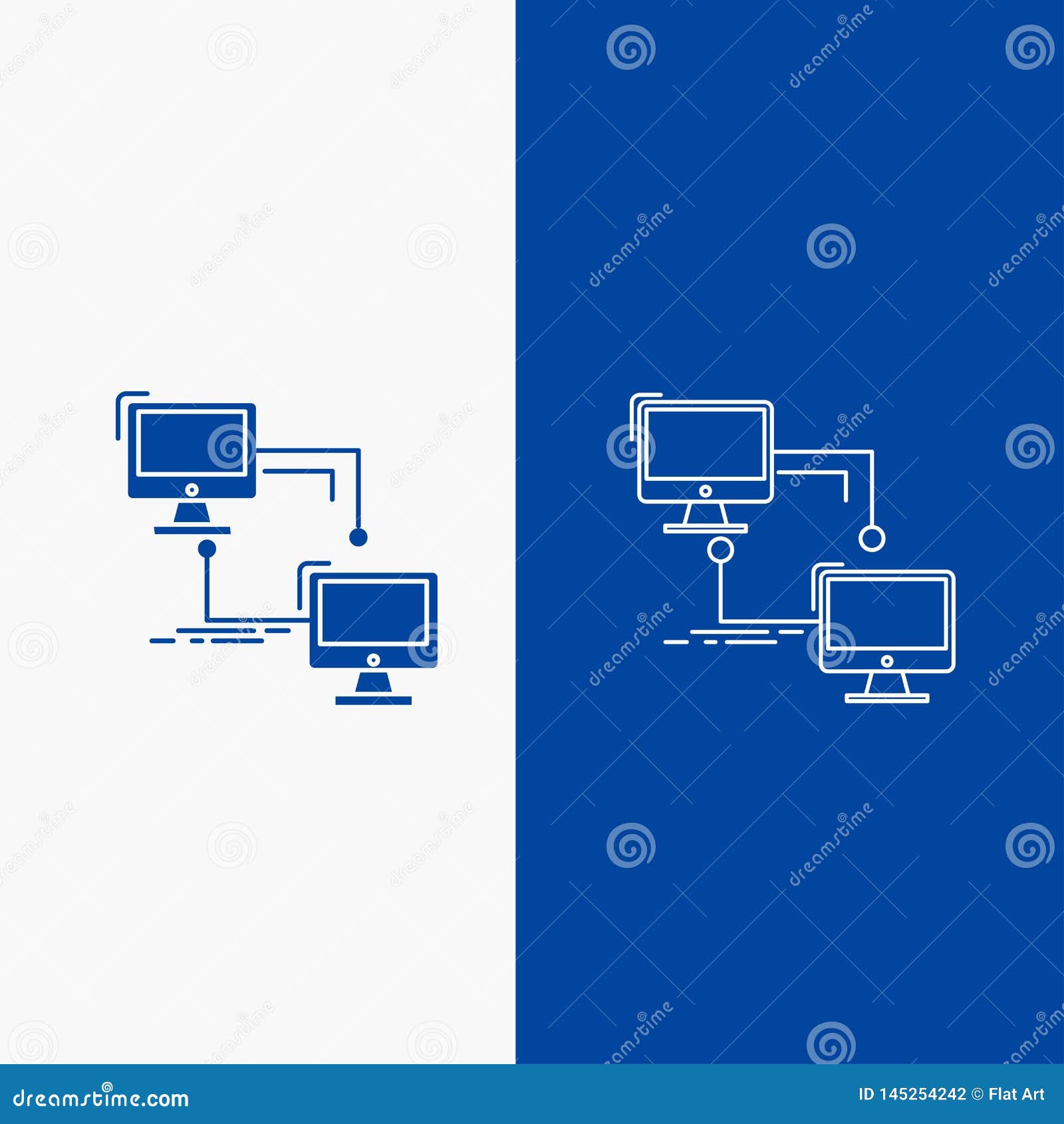 Local, Lan, Connection, Sync, Computer Line and Glyph Web Button in Blue Color Vertical Banner ...