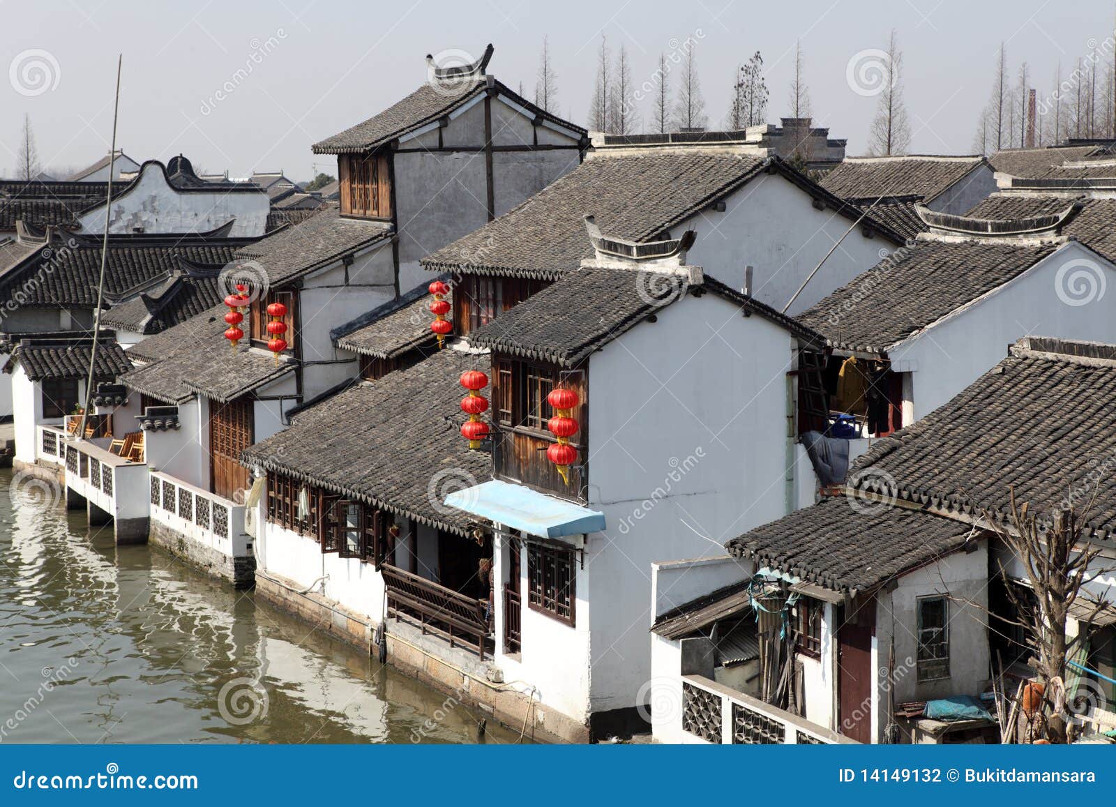 Local Residential Houses beside River Stock Photo - Image of roof ...