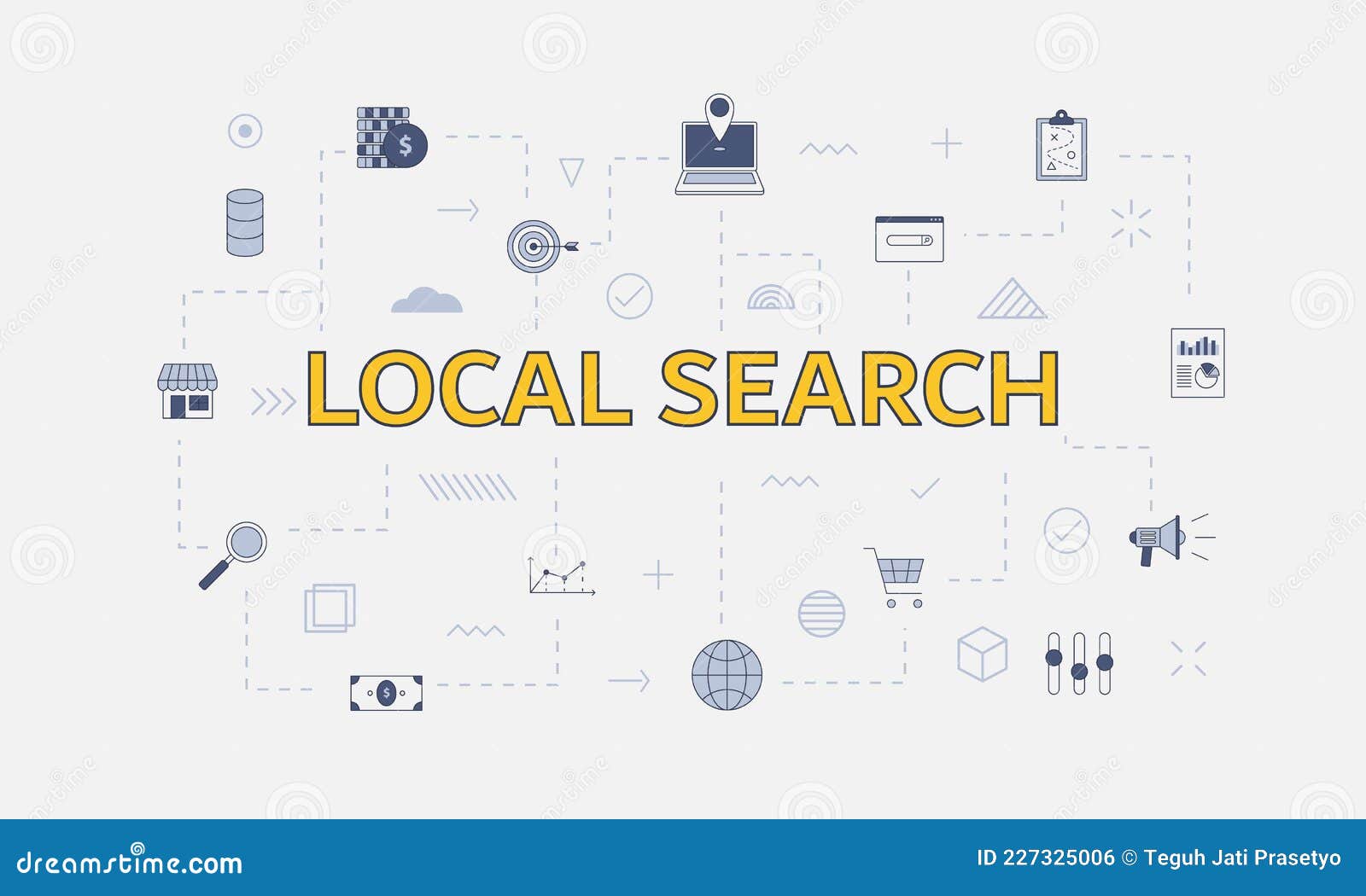 Local Search Concept with Icon Set with Big Word or Text on Center ...