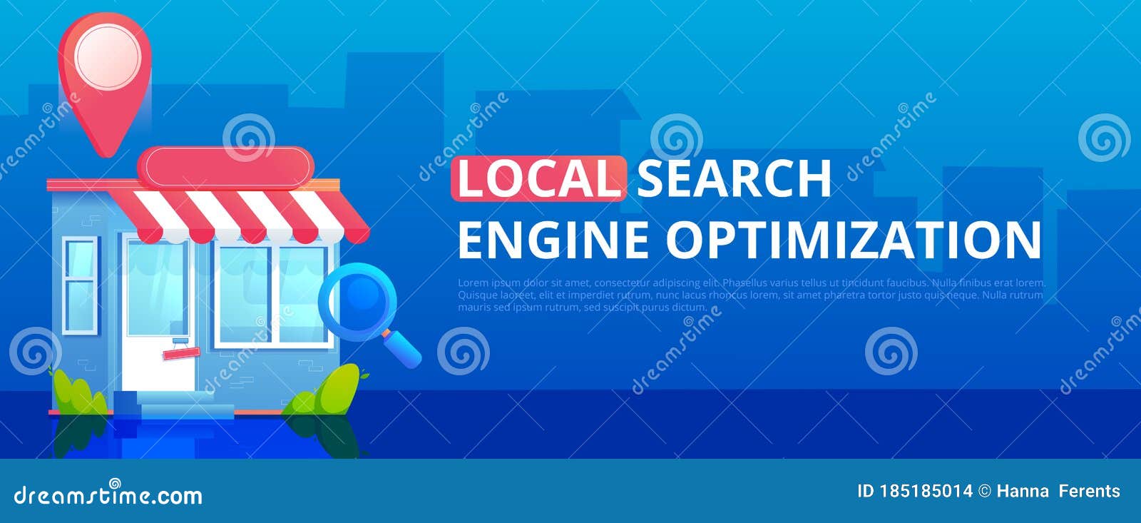 Local Search Engine Optimization Banner, Store with Geo Pin. Vector ...