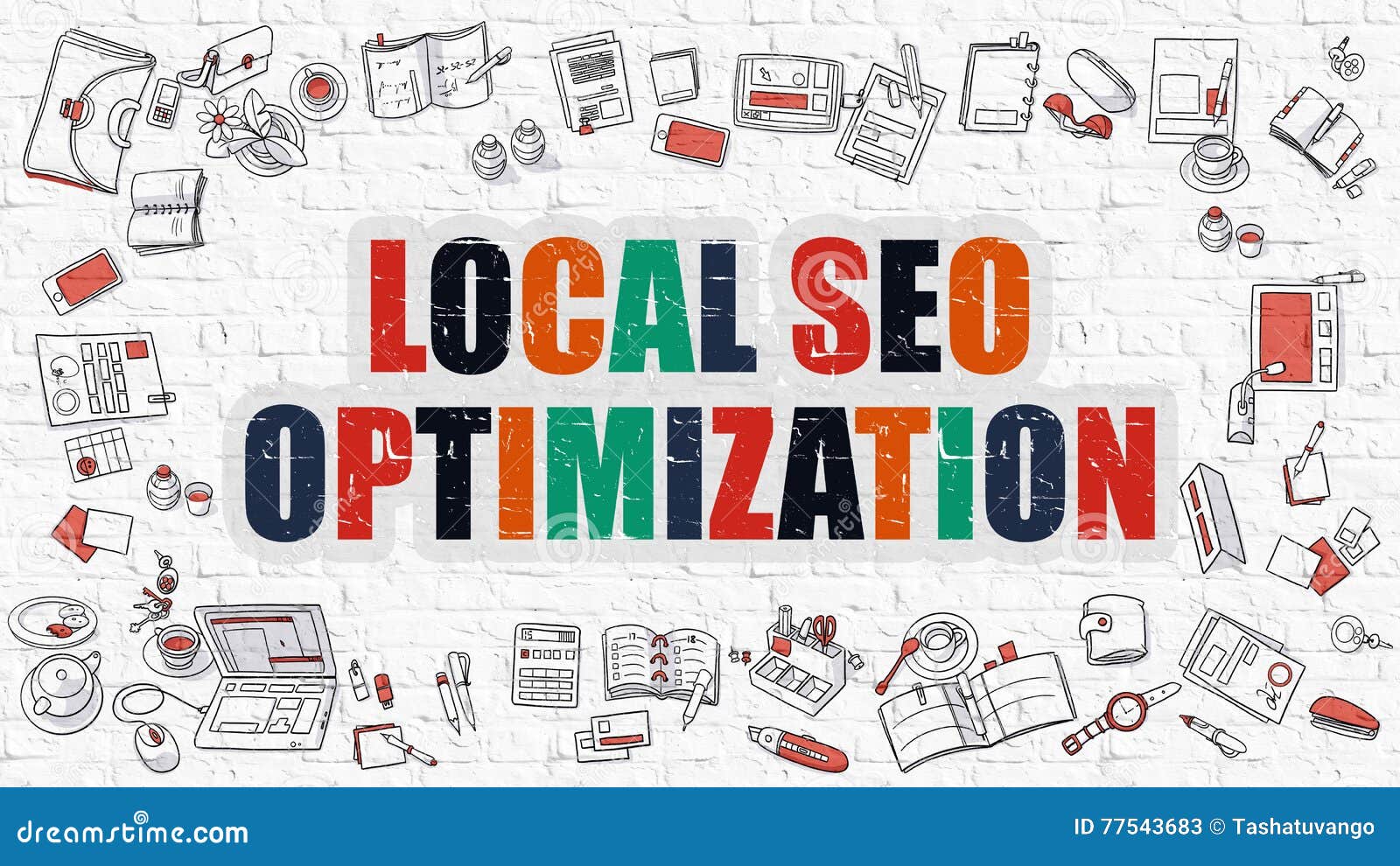 Local SEO Optimization in Multicolor. Doodle Design. Stock Illustration ...