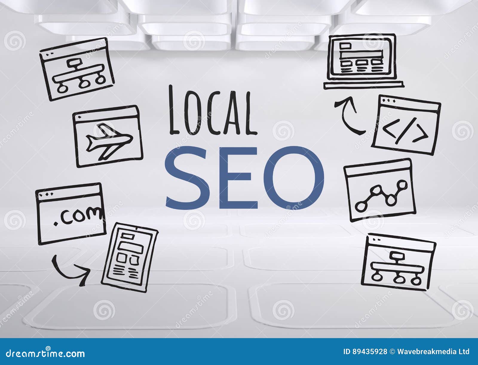 Local SEO Text with Drawings Graphics Stock Illustration - Illustration ...