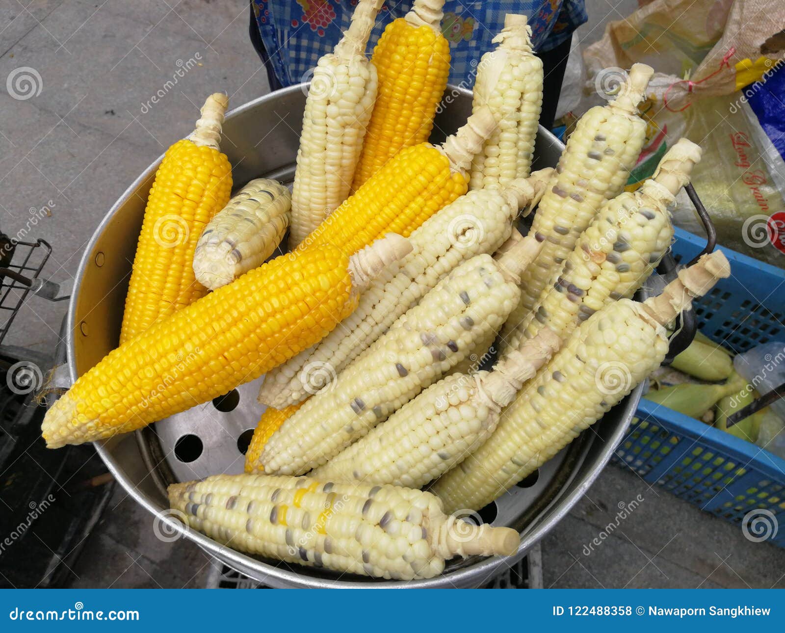 Streamed Sweet Corn With Sweet Sticky Rice In Coconut Milk . Royalty ...