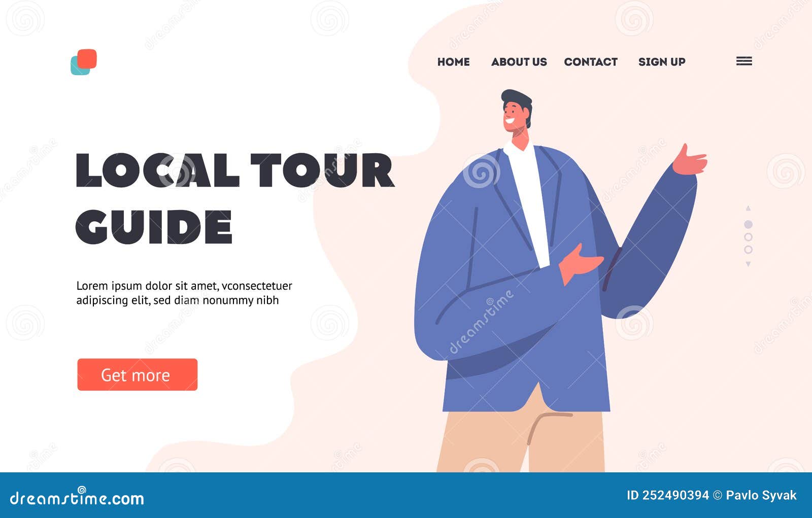Local Tour Guide Landing Page Template. Male Character Wear Blue Blazer ... Local Tour Guide Landing Page Template. Male Character Wear Blue Blazer ...