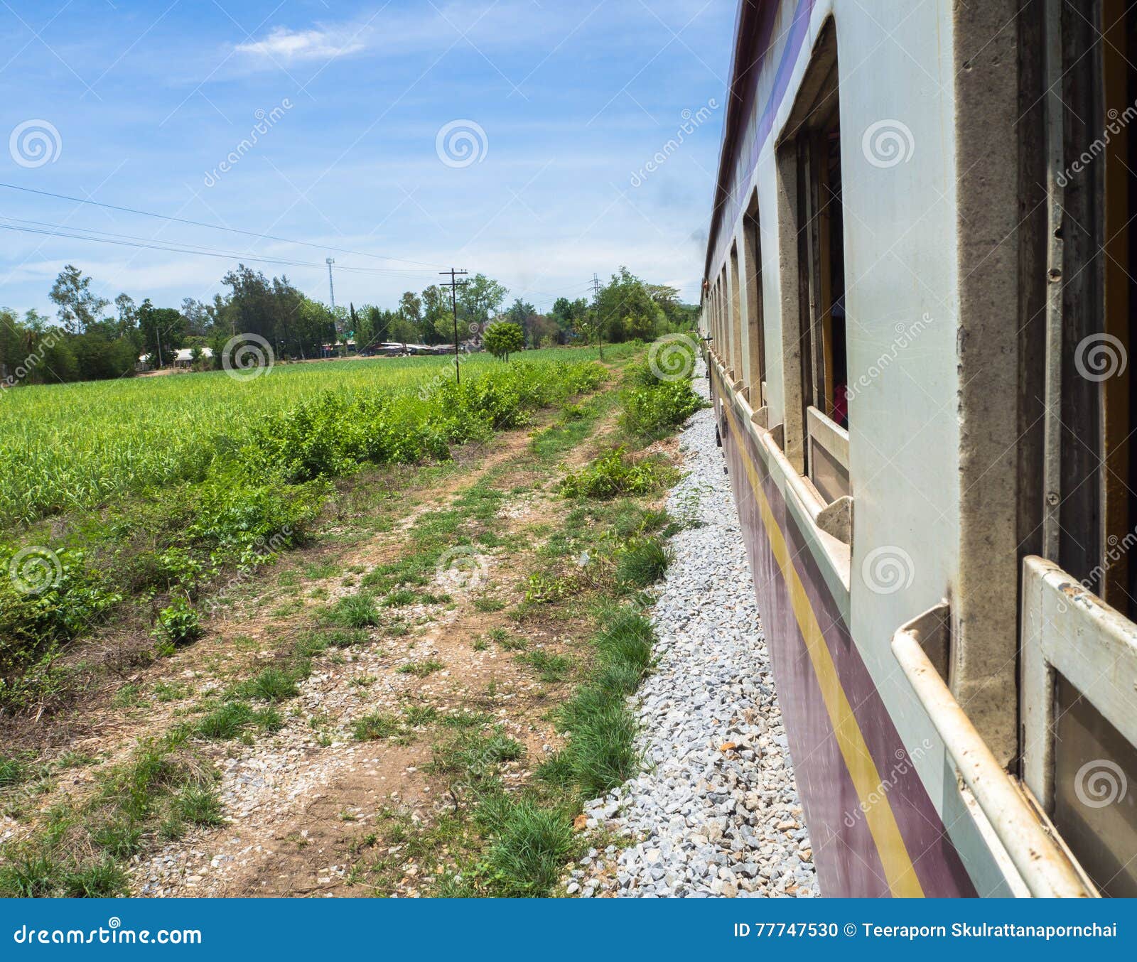Local Train Run Passes the Agriculture Farm Stock Photo - Image of blue ...