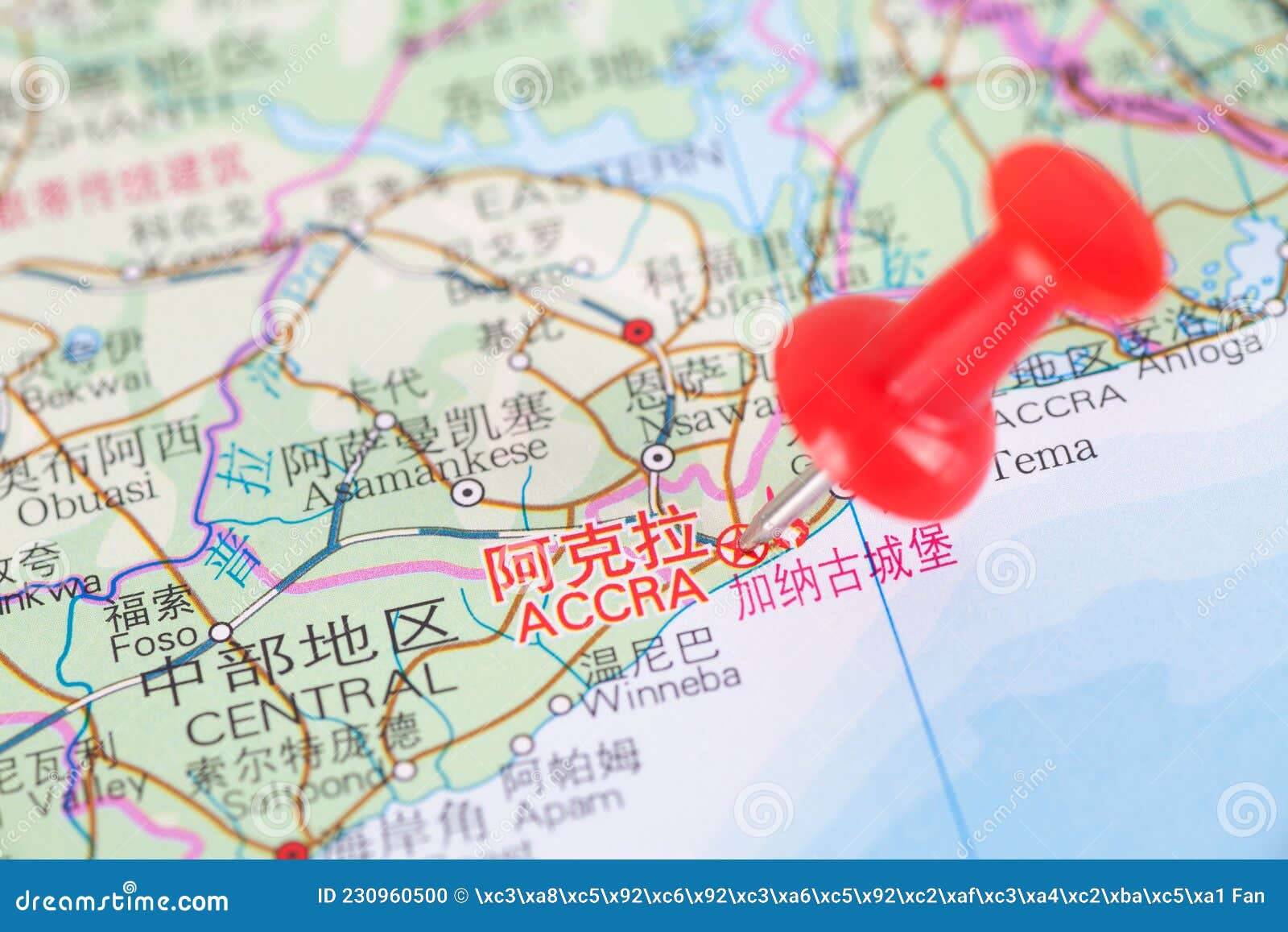 The Location of Accra, the Capital of Ghana, on the Map Stock Photo ...