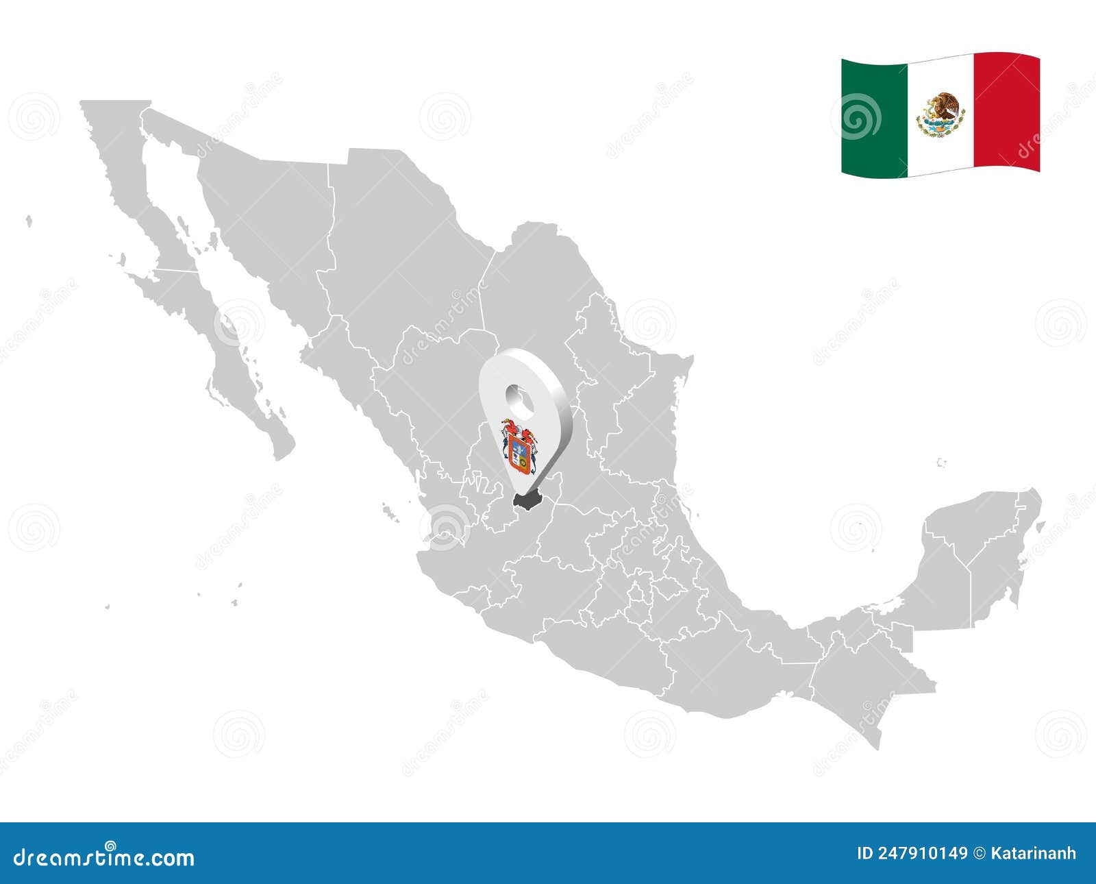 Location of Aguascalientes State on Map Mexico. 3d Location Sign of ...