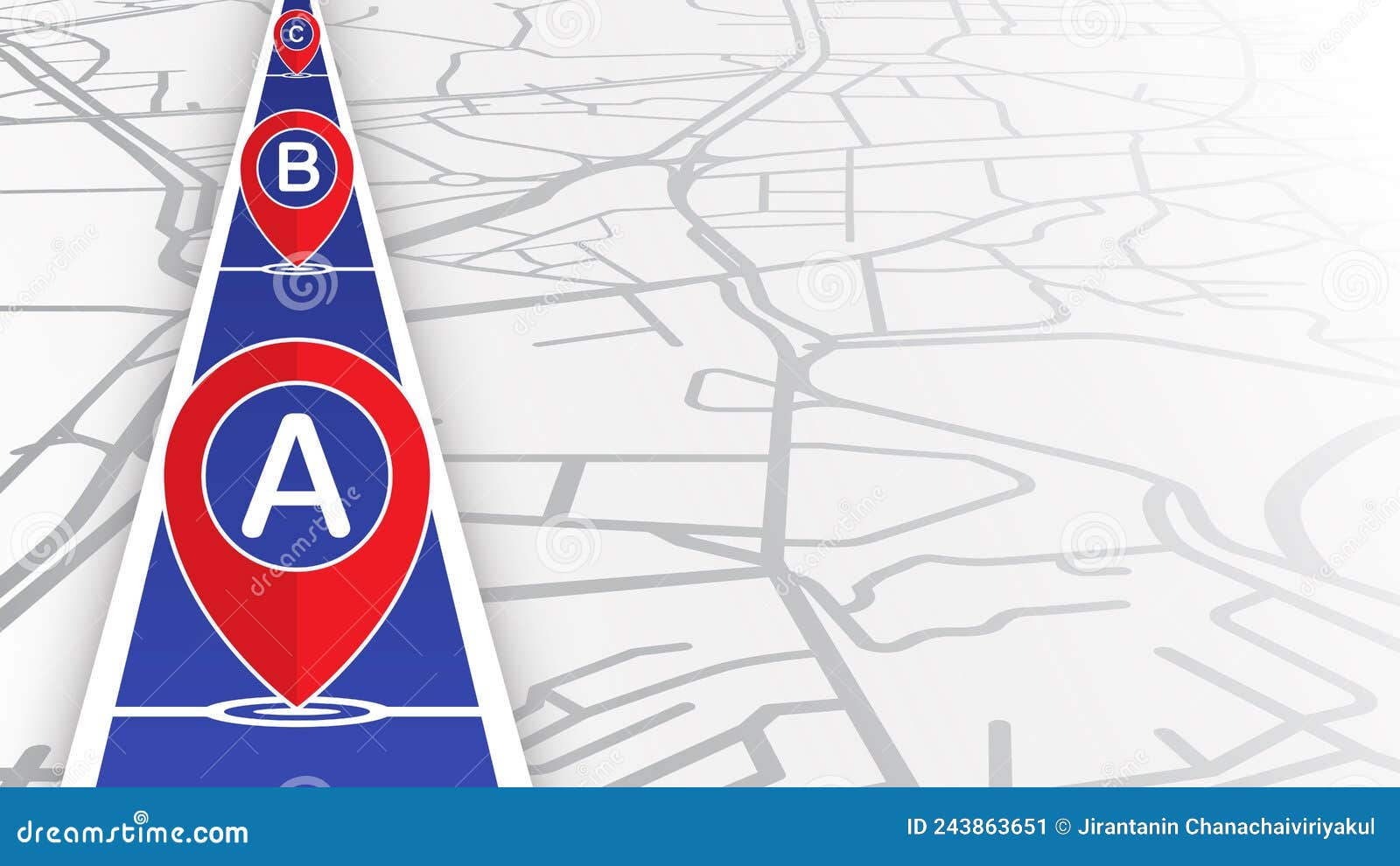 Location a B C on Blue Line with Street Map Background Stock Vector ...