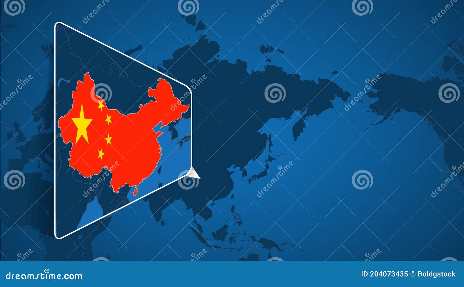 Enlarged Map Of China On America Centered World Map. Magnified Map And ...