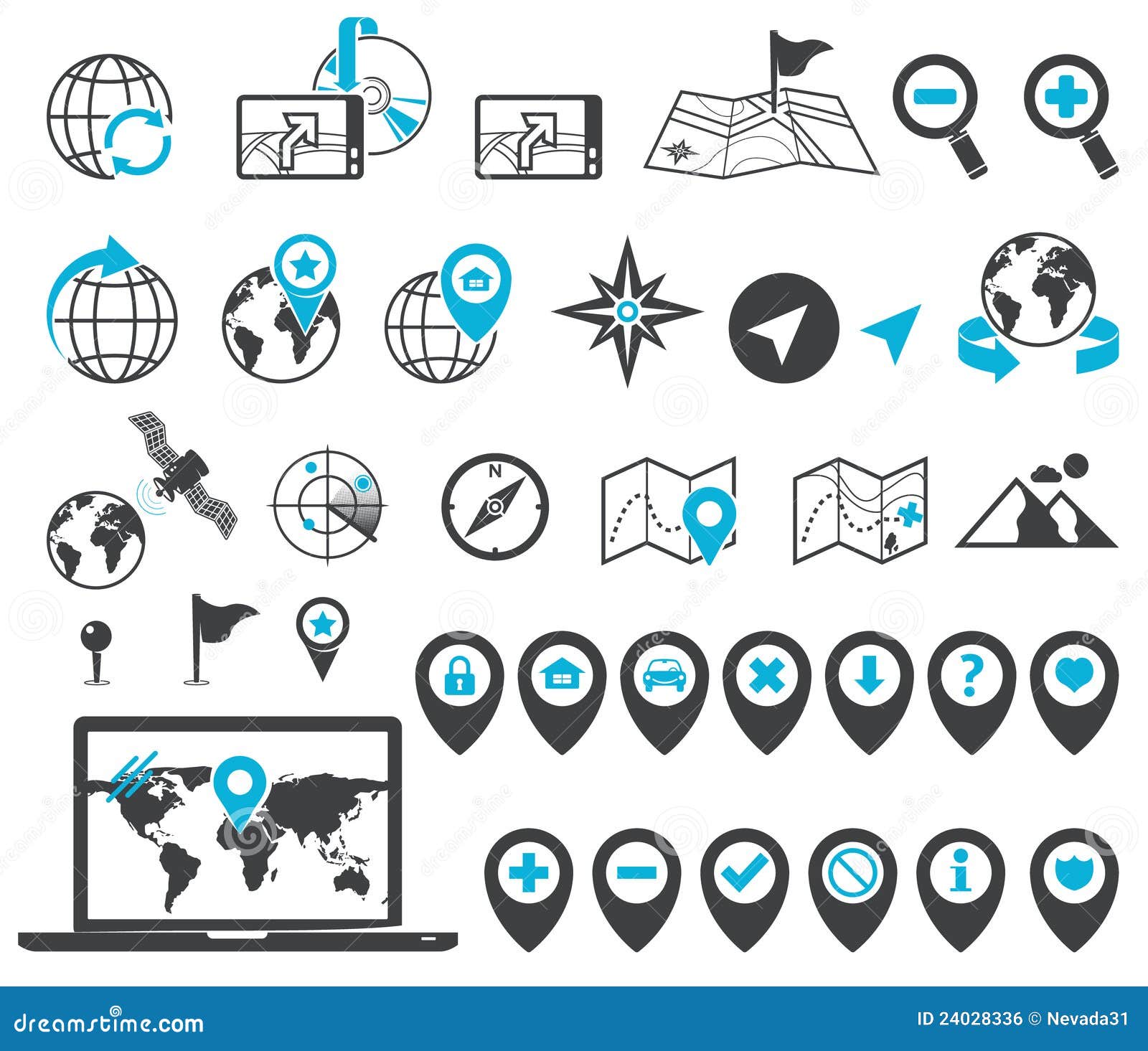 Location and Destination Icons Stock Illustration - Illustration of ...