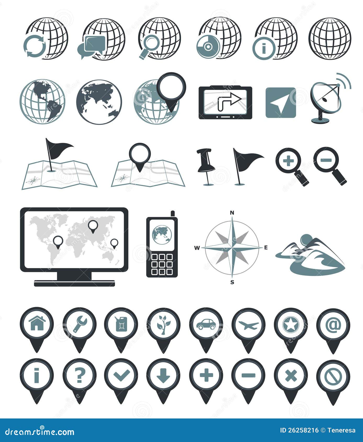 Location and Destination Icons Stock Vector - Illustration of radar ...
