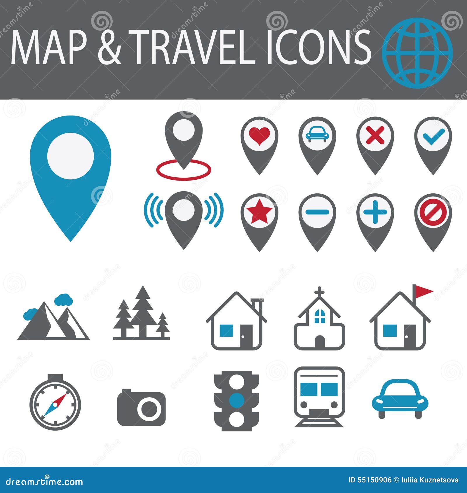 Location and Destination Icons Stock Illustration - Illustration of ...