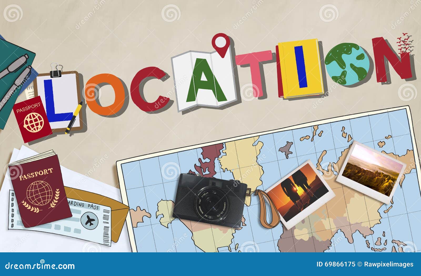 Location Direction Destination Place Route Concept Stock Illustration ...