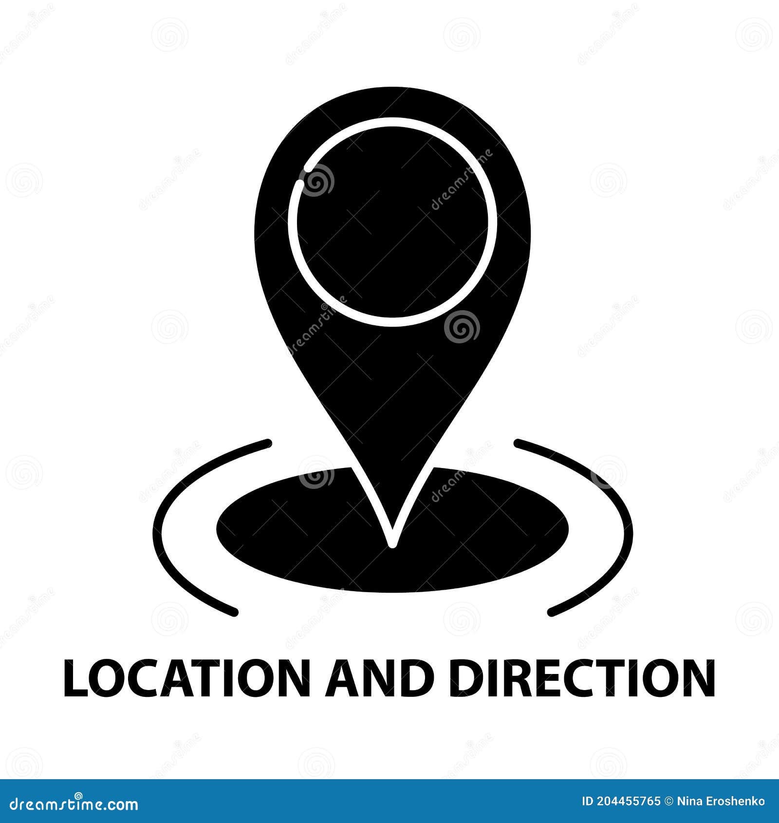 Location and Direction Icon, Black Vector Sign with Editable Strokes ...