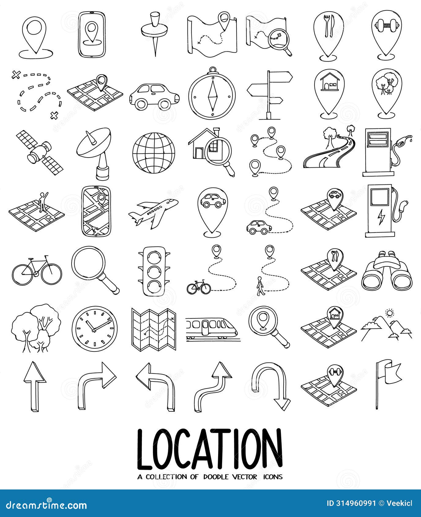 Location Doodle Vector Icon Set. Drawing Sketch Illustration Hand Drawn ...