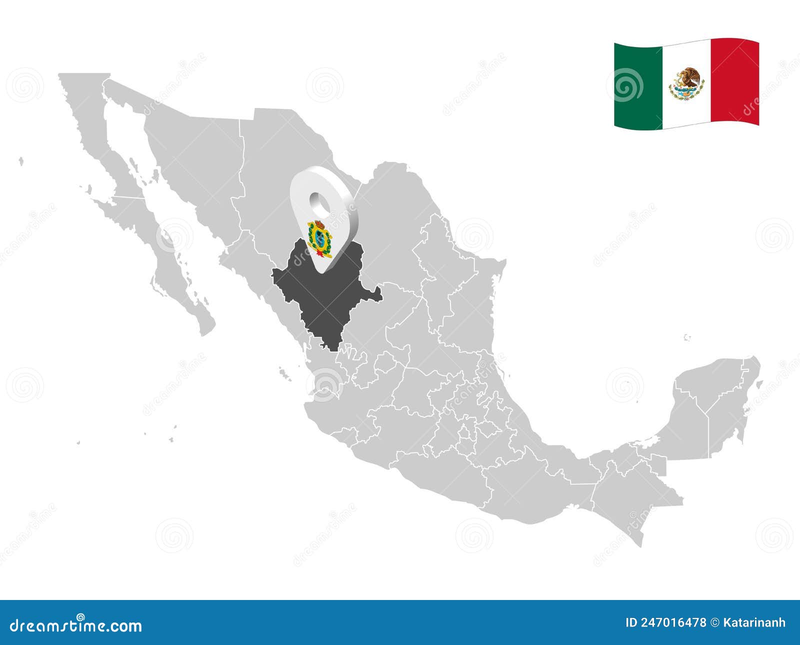 Location of Durango State on Map Mexico. 3d Location Sign of Durango ...