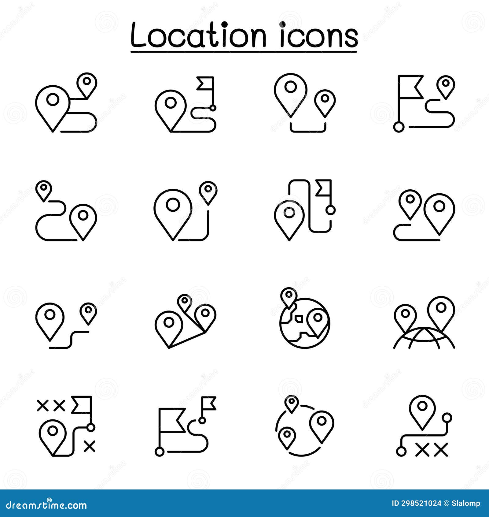 Location Icon Set in Thin Line Style Stock Illustration - Illustration ...