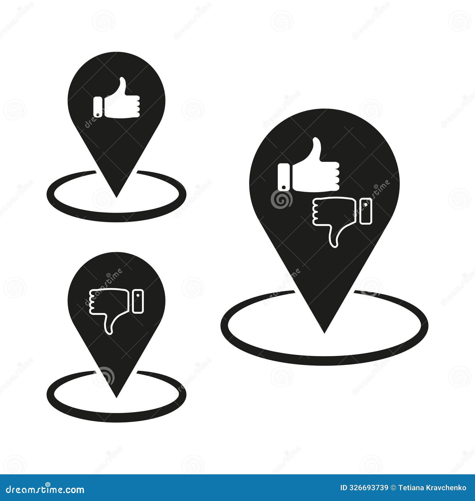 Location Icon Set. Thumbs Up And Down. Feedback Symbols. Black Vector ...