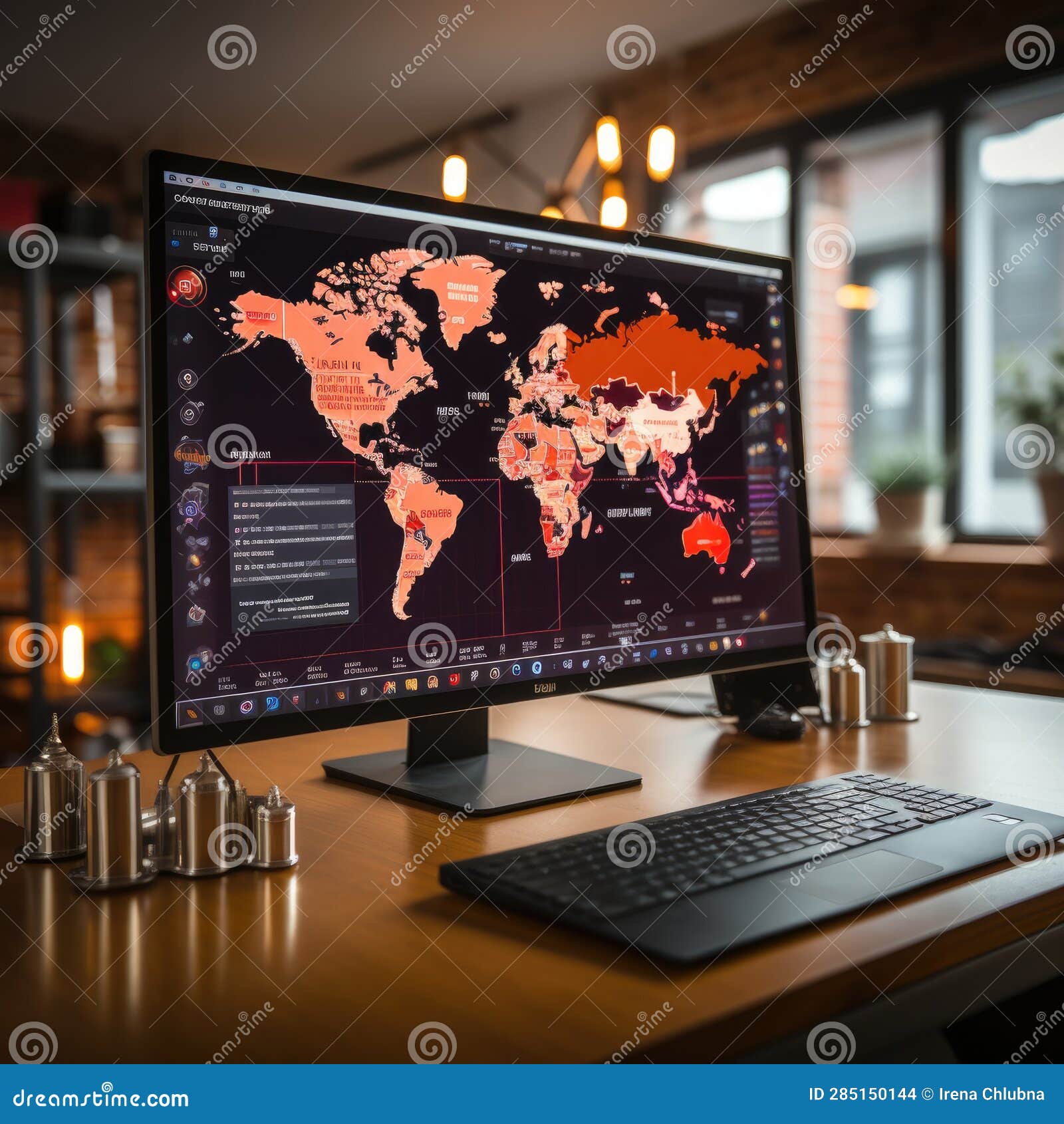 Location Identifier Icon on Laptop with Information Network on a Map ...
